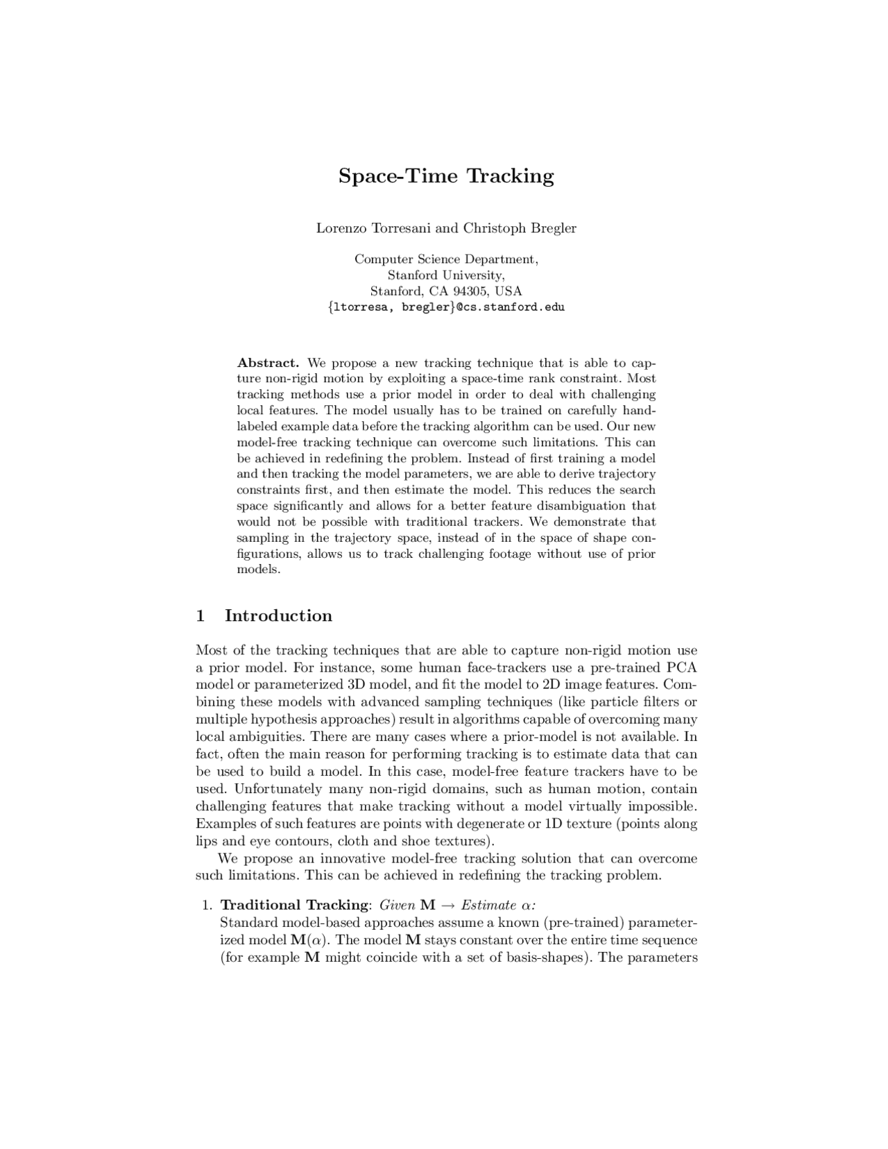 Space Time Tracking - Project Paper | CAP 6412 - Docsity