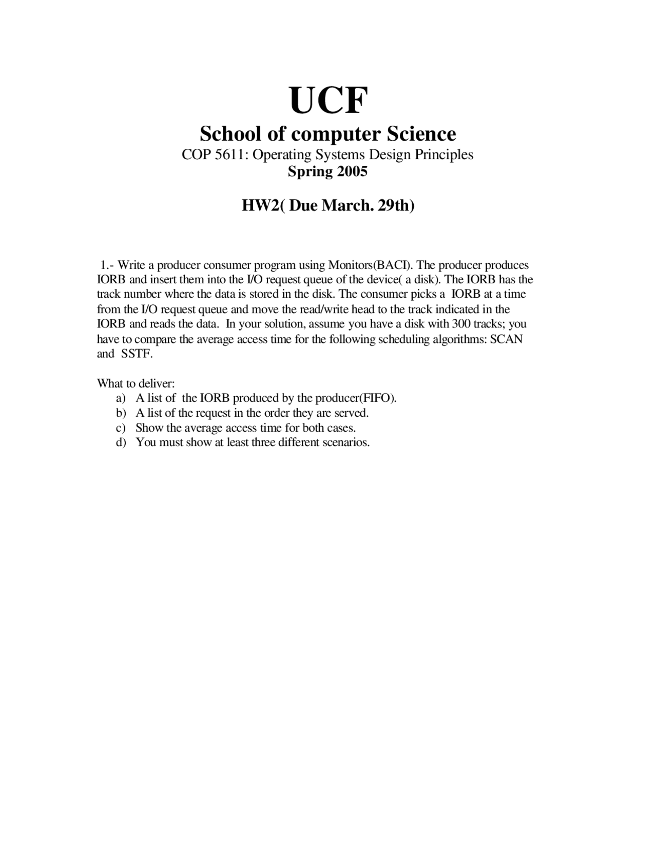 Homework 2 Operating Systems Design Principles Cop 5611 Docsity