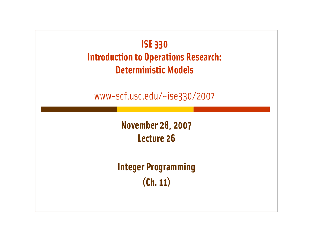 Lecture Slides On Integer Programming Ise 330 Docsity
