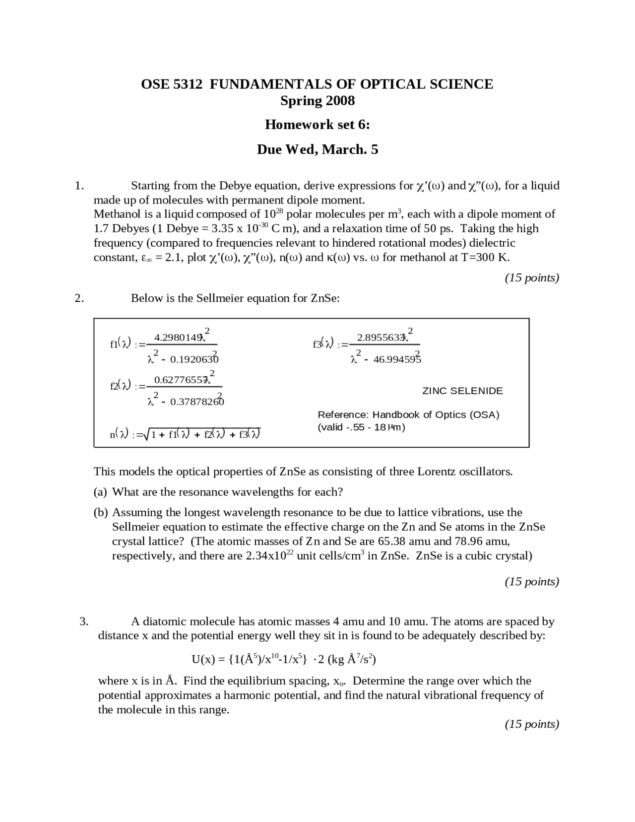 3 Problems On Fundamental Of Optical Science Kramers Kronig Relation