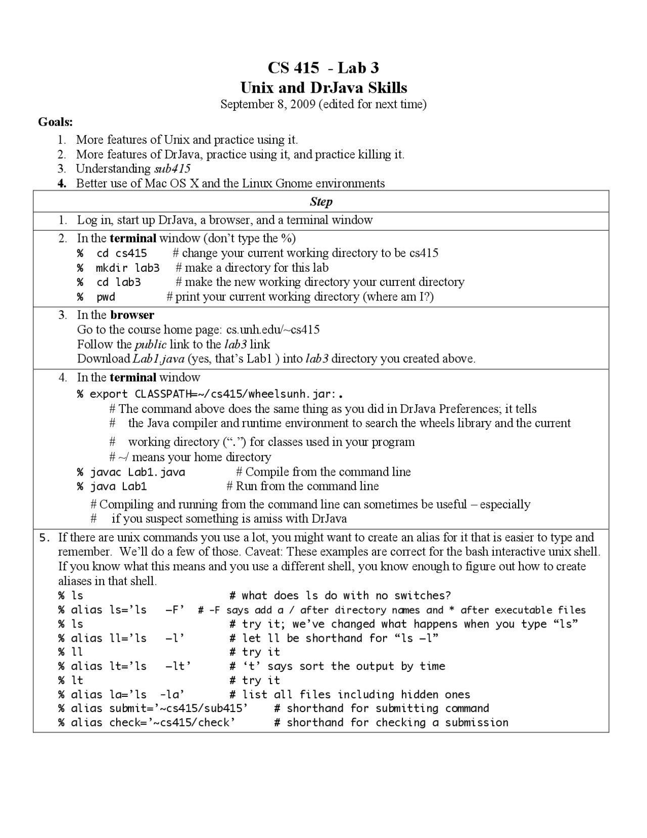Laboratory 3 - Unix and Drjava Skills | CS 415 - Docsity