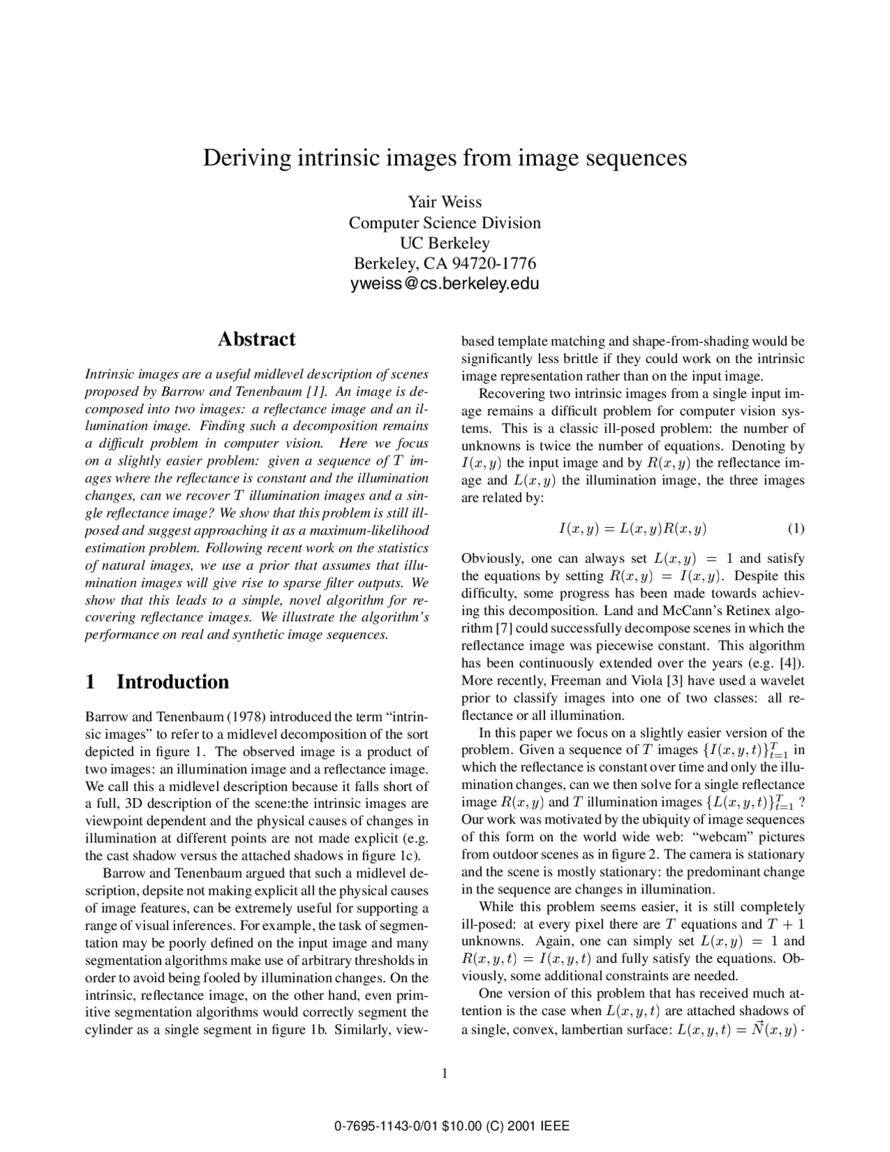 Deriving Intrinsic Images from Image Sequences - Project | CAP 6412 ...
