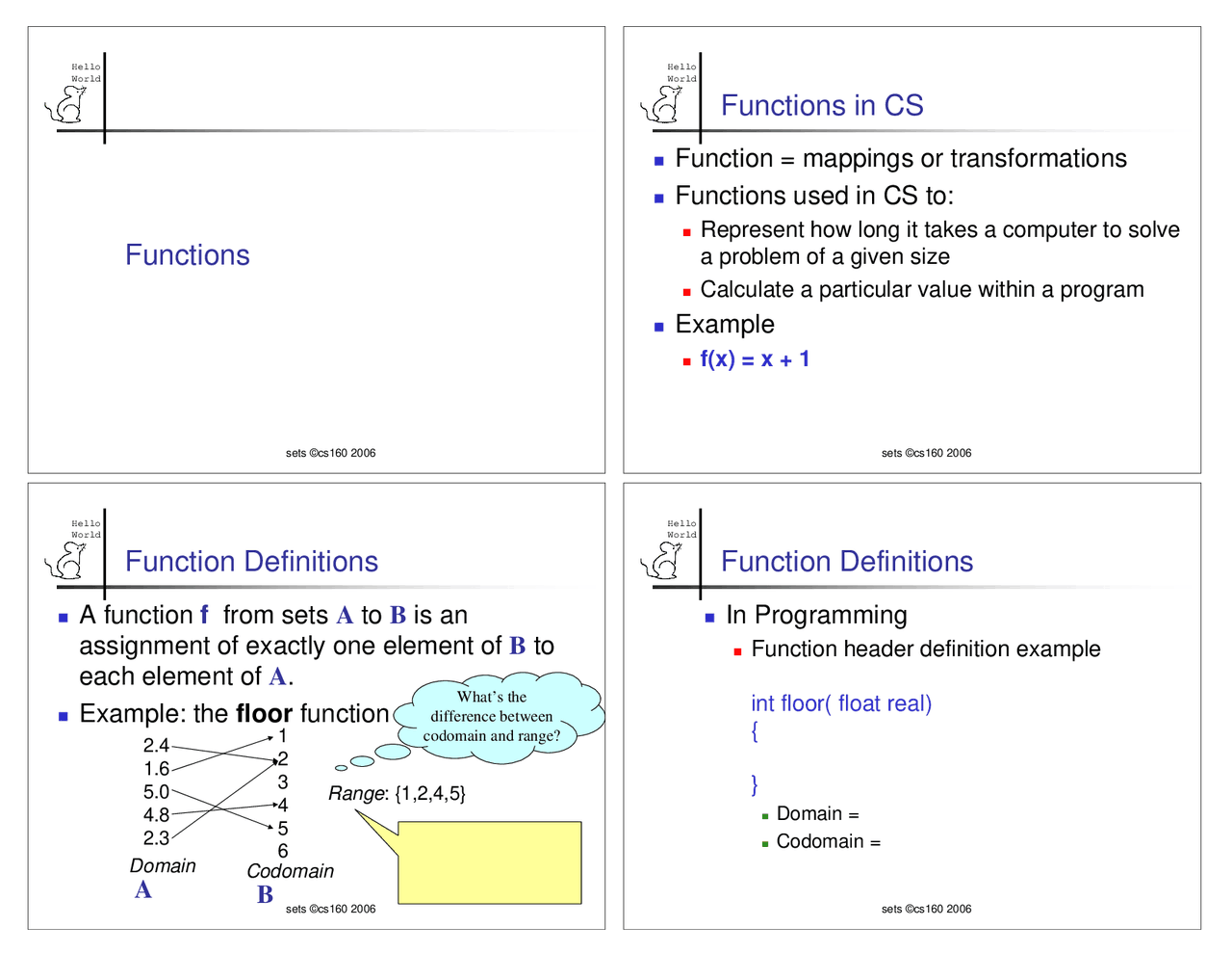 Lecture Slides On Functions In Cs Foundations In Programming Cs 160 6188