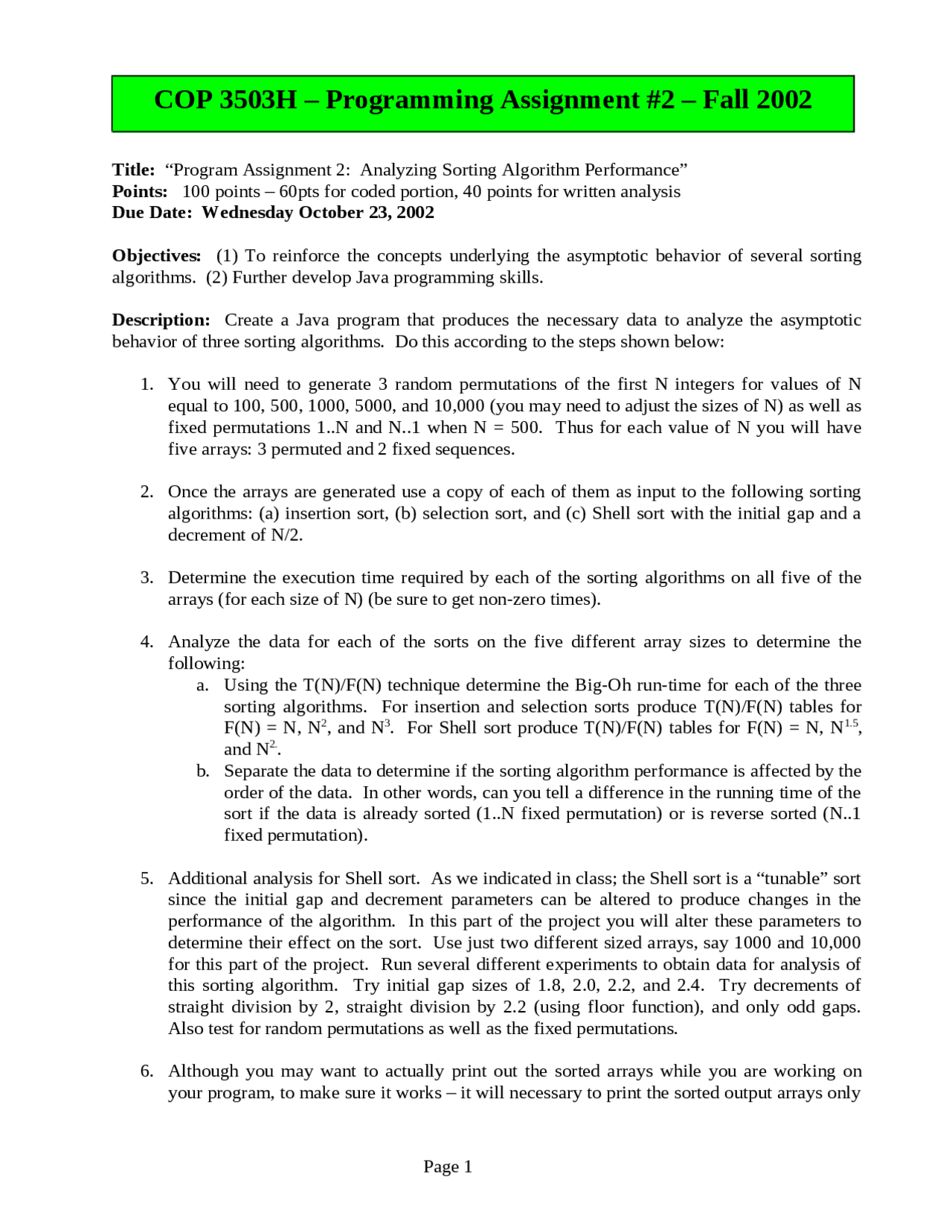 Sorting Algorithm Performance Analysis Assignment | Assignments ...