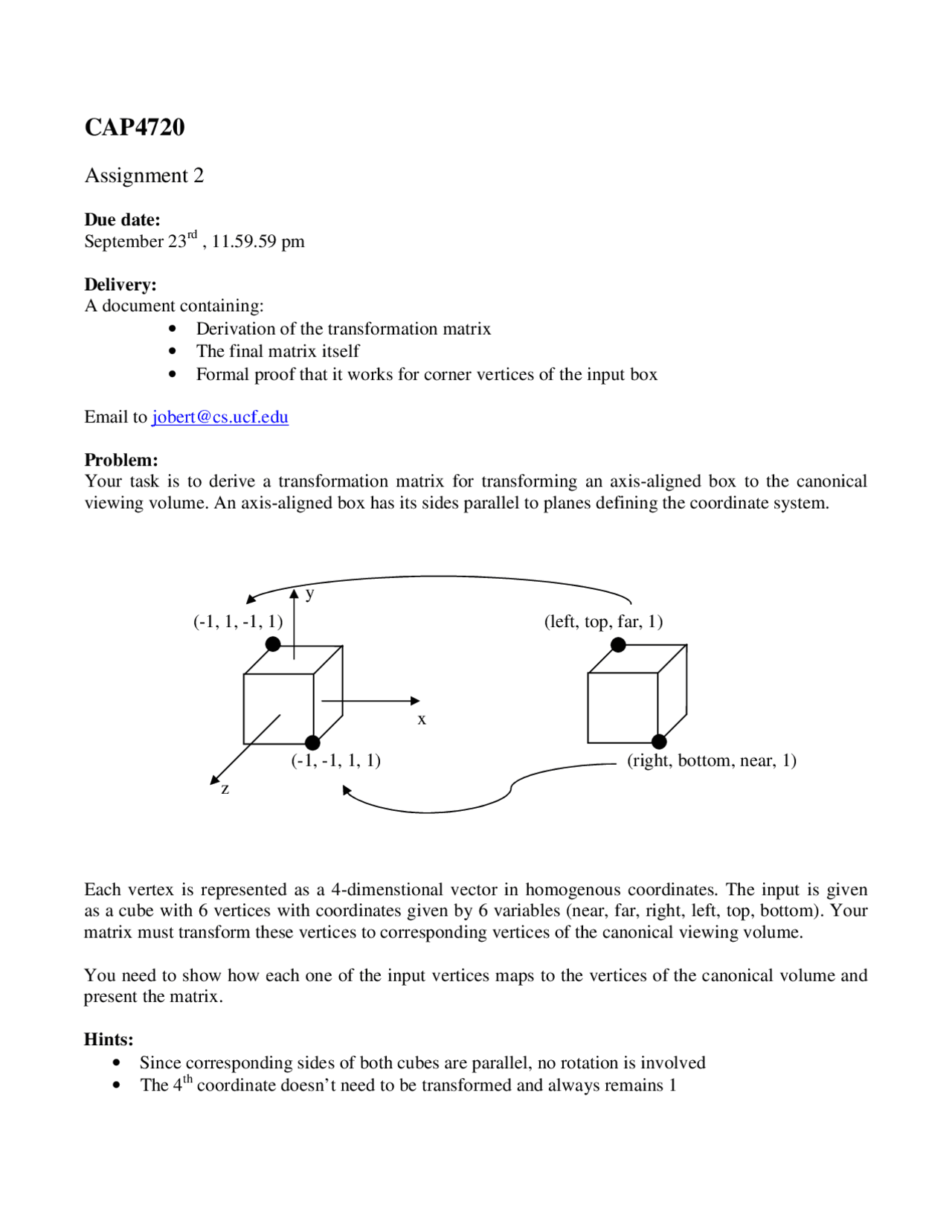 Problem On Computer Graphics Assignment 2 Cap 4720 Assignments Computer Graphics Docsity
