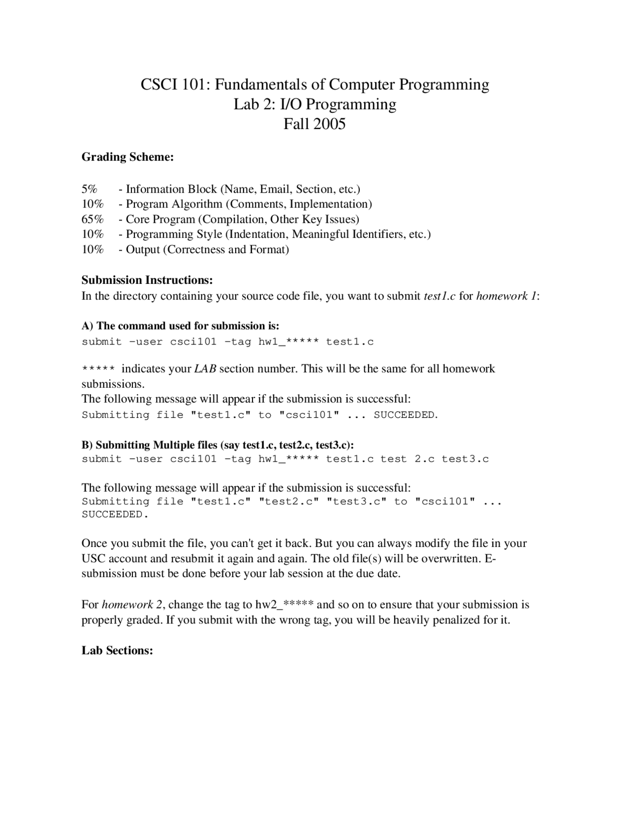 Lab Ii Input And Output Programming Csci 101l Docsity 6217