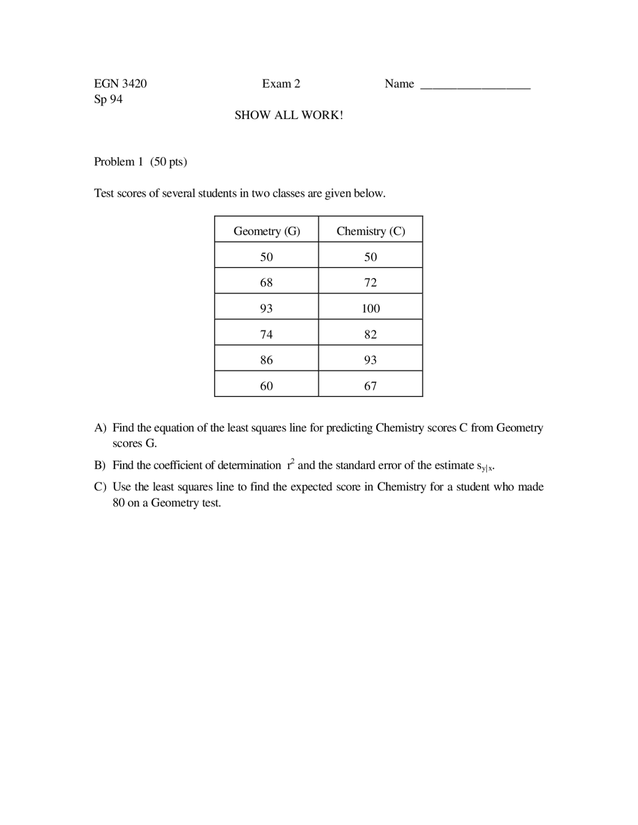 Practice Exam 2 Engineering Analysis Egn 3420 Docsity