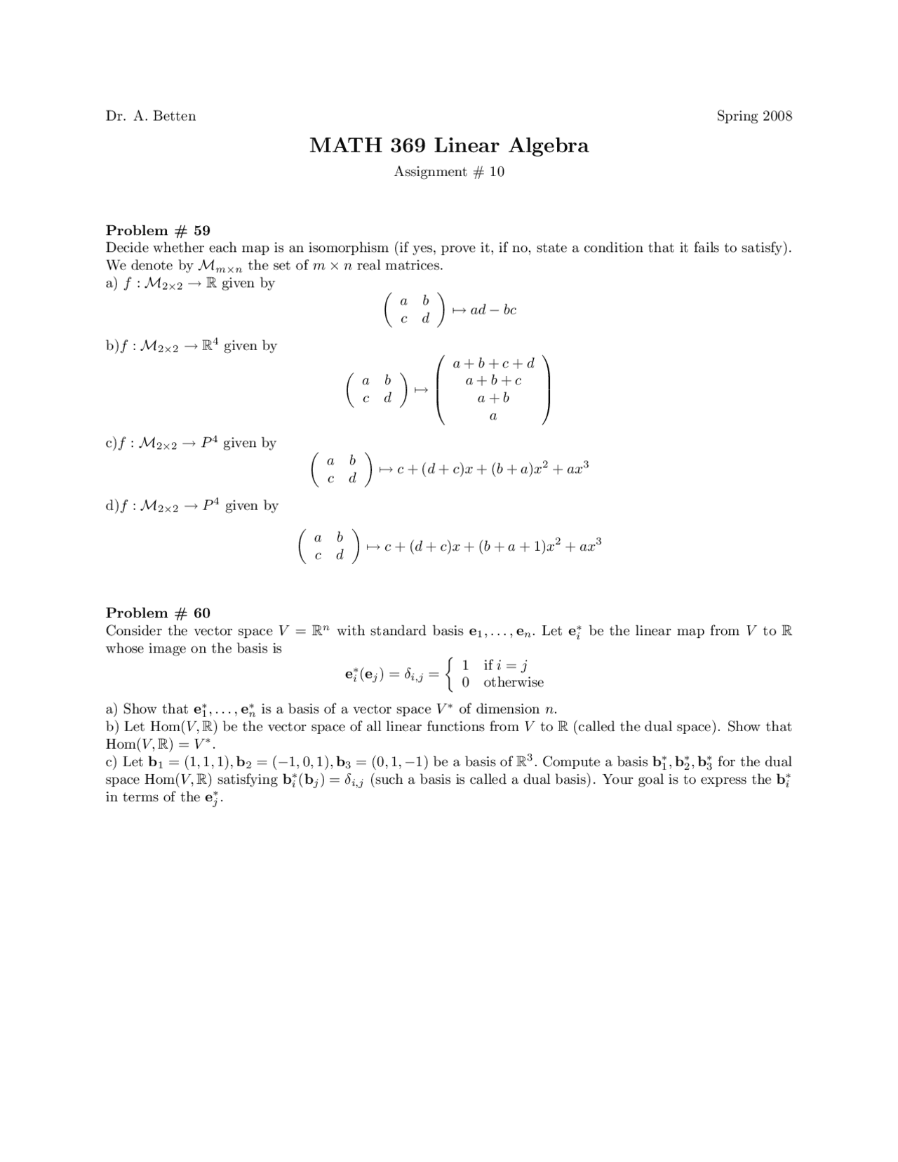 Assignment 10 With Solutions Linear Algebra I Math 369 Docsity
