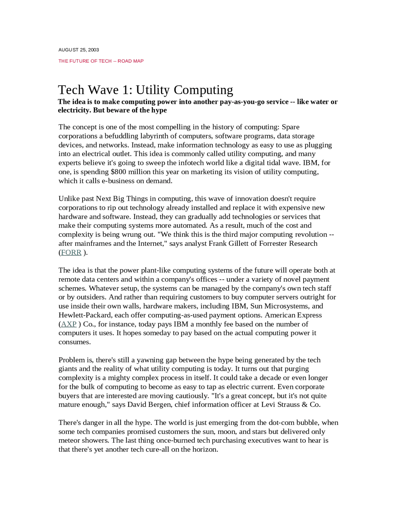 Tech Wave 1 Utility Computing Introduction To Acting Thtr 101 Docsity 