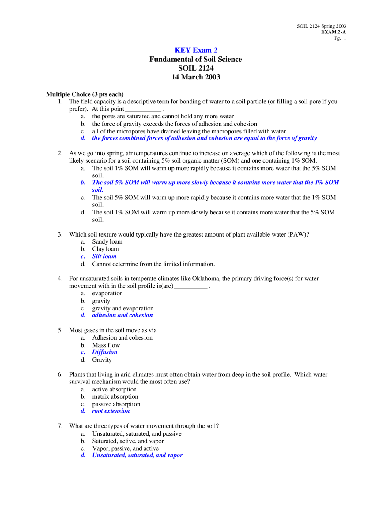 29 Questions on Fundamental of Soil Science with Solution - Exam 2 ...