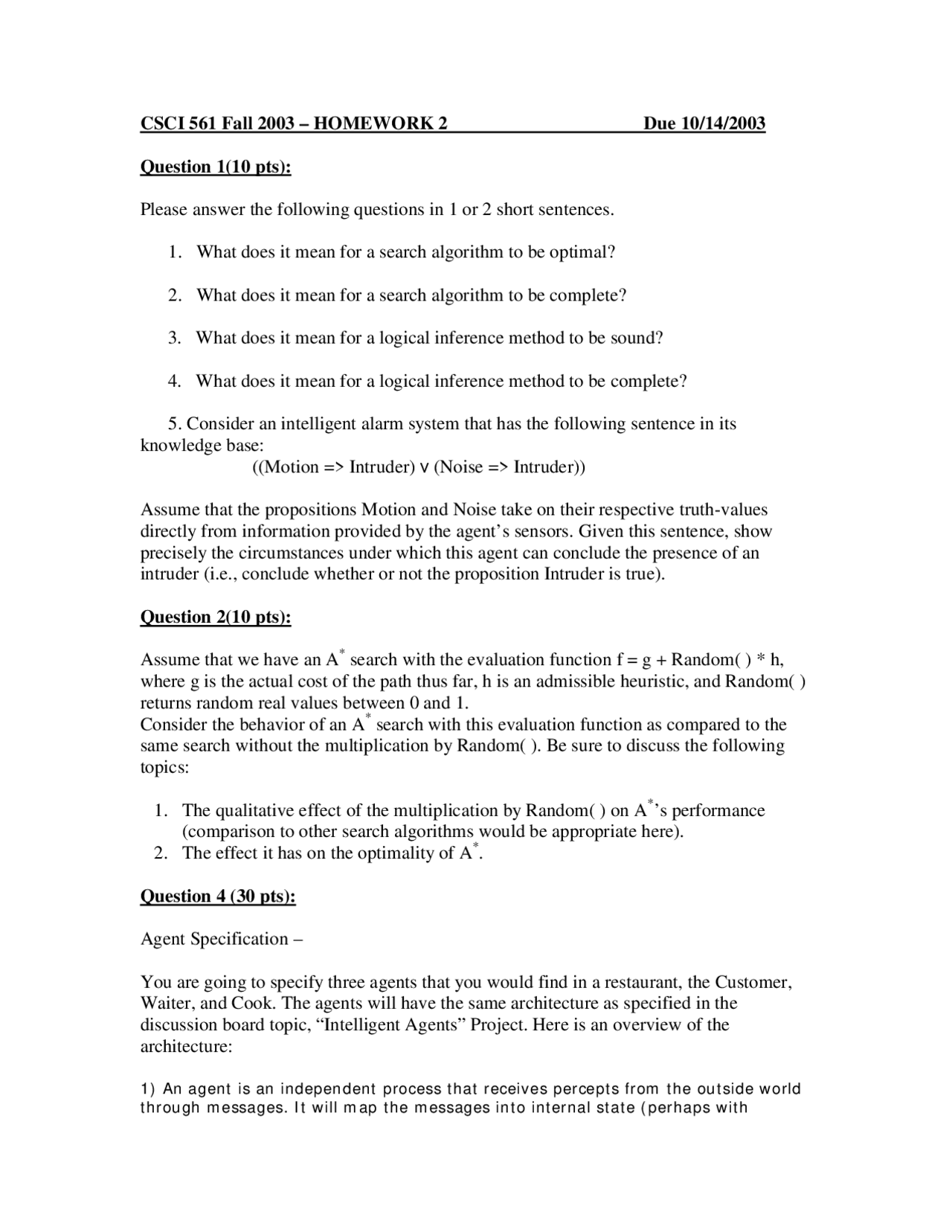 5 Questions In Homework 2 Foundations Of Artificial Intelligence