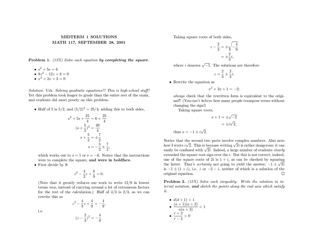 Midterm 1 Solutions Mathematics For Business And Economics Math 117