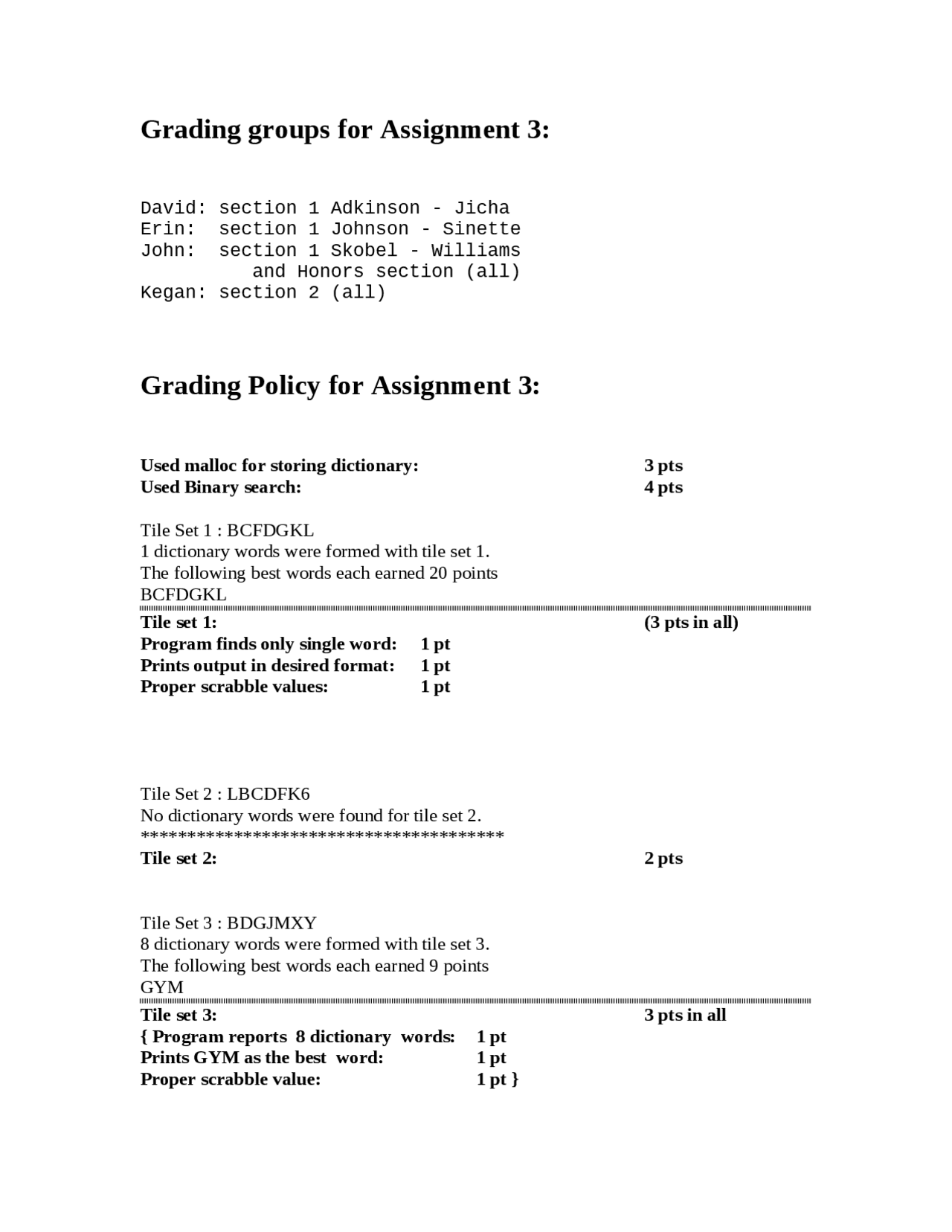 Grading Groups for Assignment 3 - Computer Science I | COP 3502 - Docsity