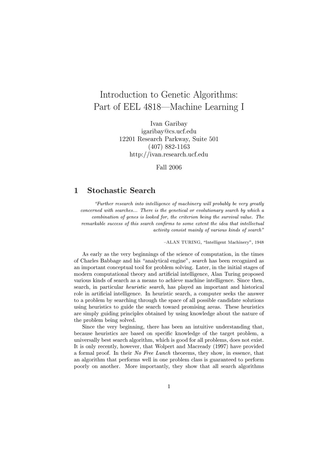 Lecture Notes On Introduction To Genetic Algorithms Eel 4818 Docsity