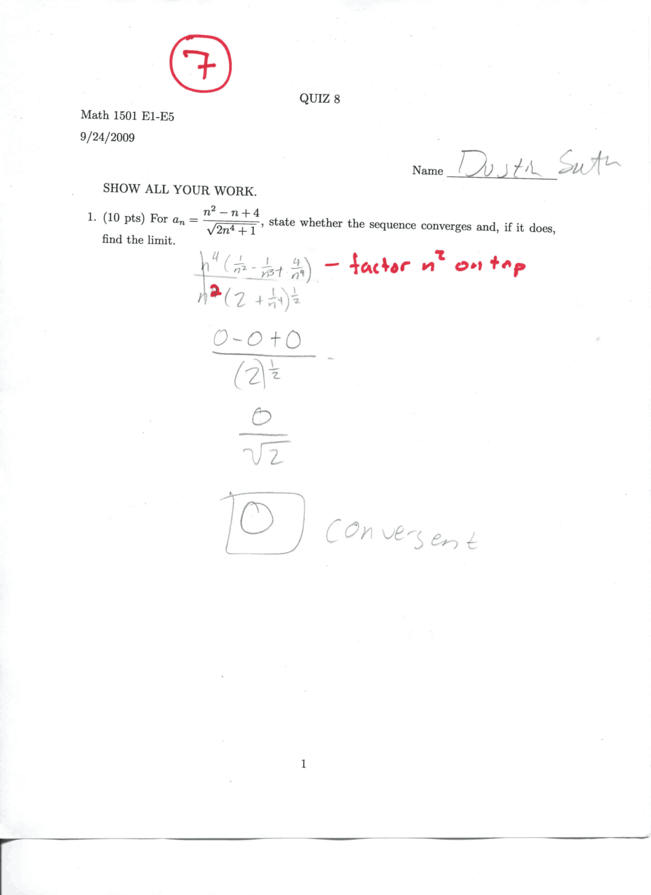 Solved Quiz 8 Questions Calculus I Math 1501 Docsity