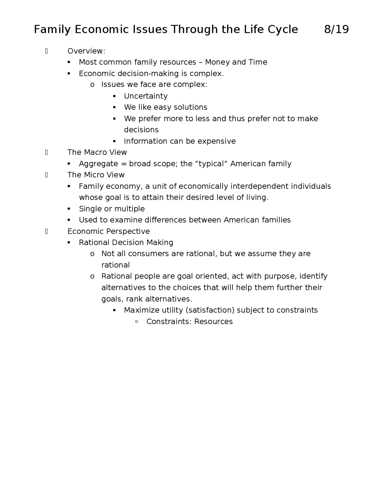 Family Economics Issue Through the Life Cycle - Lecture Notes | HACE ...