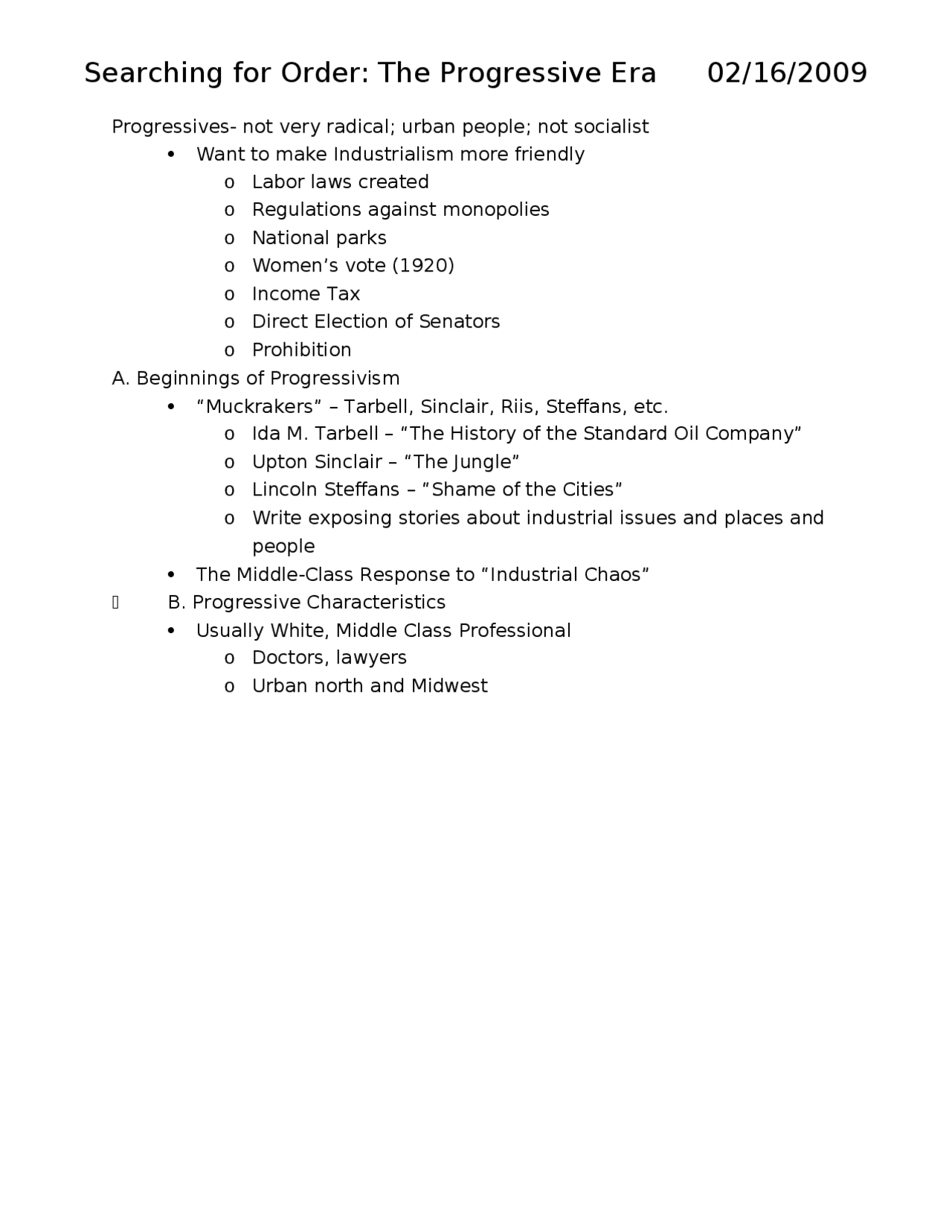 The progressive Era, American History | HIST 2112 - Docsity