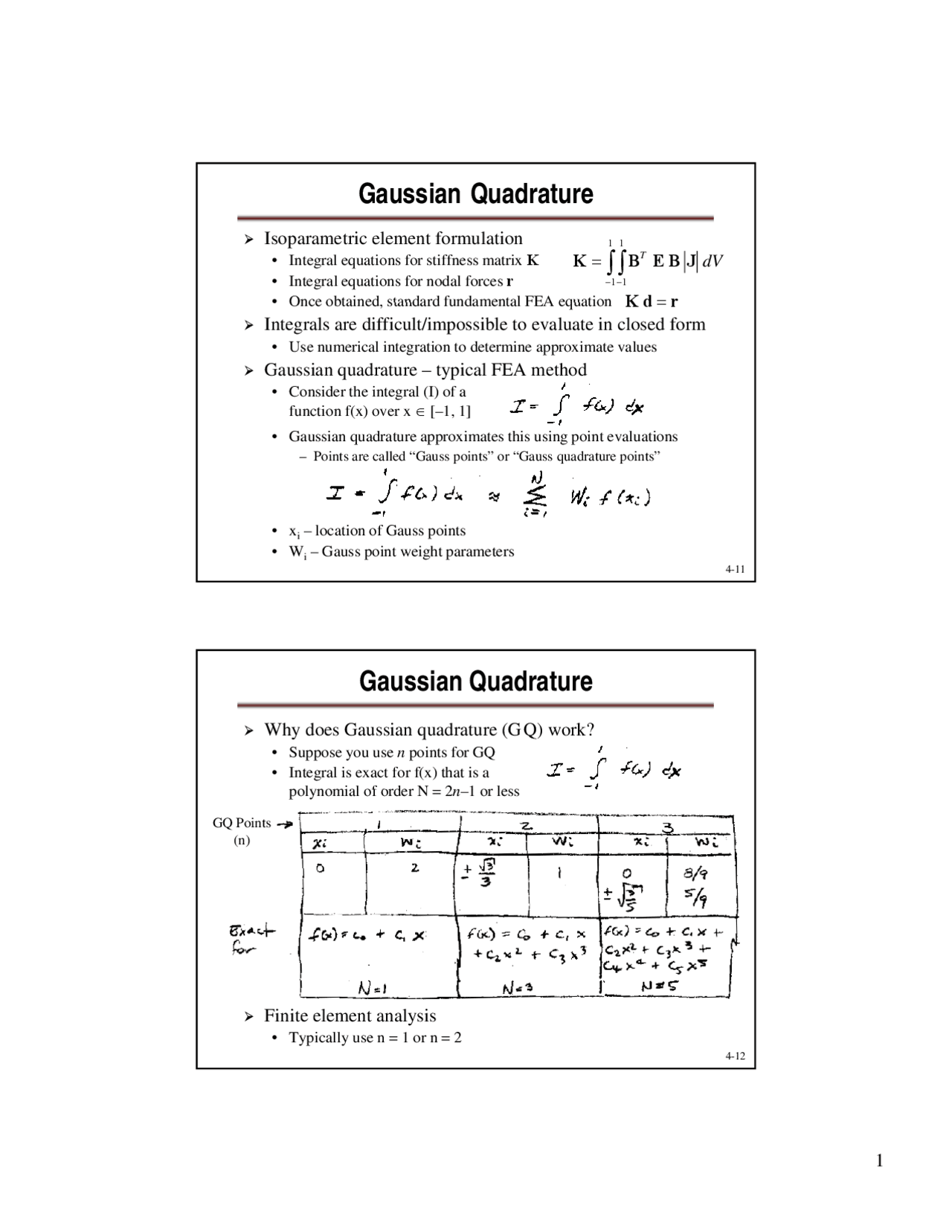 Gaussian Quadrature Lecture Notes Me 512 Docsity