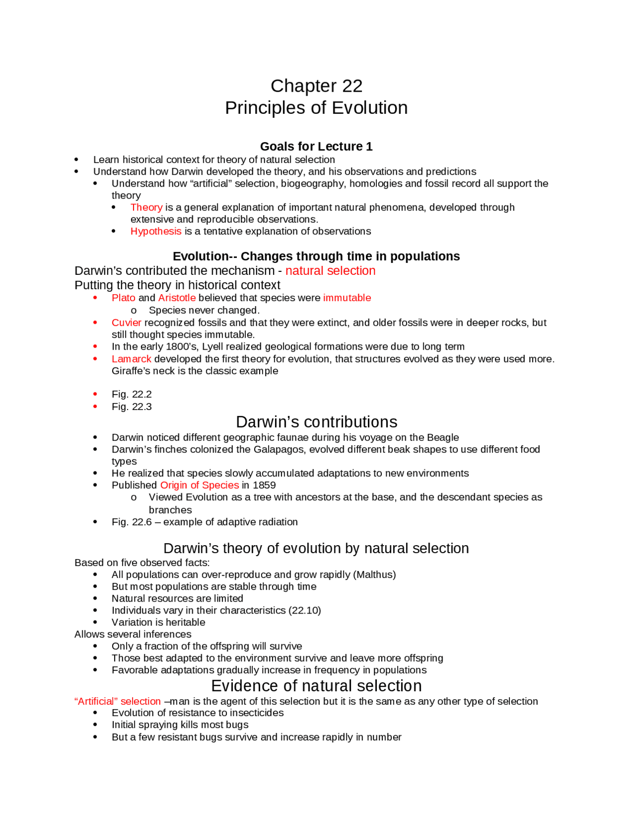 Notes For Principles Of Evolution Biol 1202 Docsity
