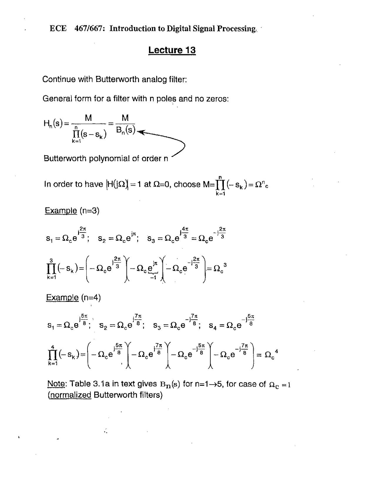 Introduction To Digital Signal Processing Lecture Notes E C E 467 Docsity