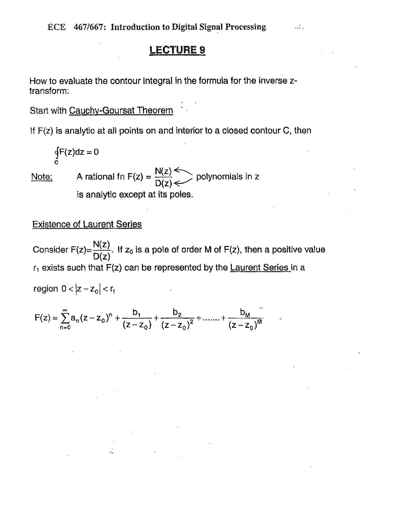 Cauchy-Goursat Theorem - Introduction to Digital Signal Processing | E C E 467 - Docsity