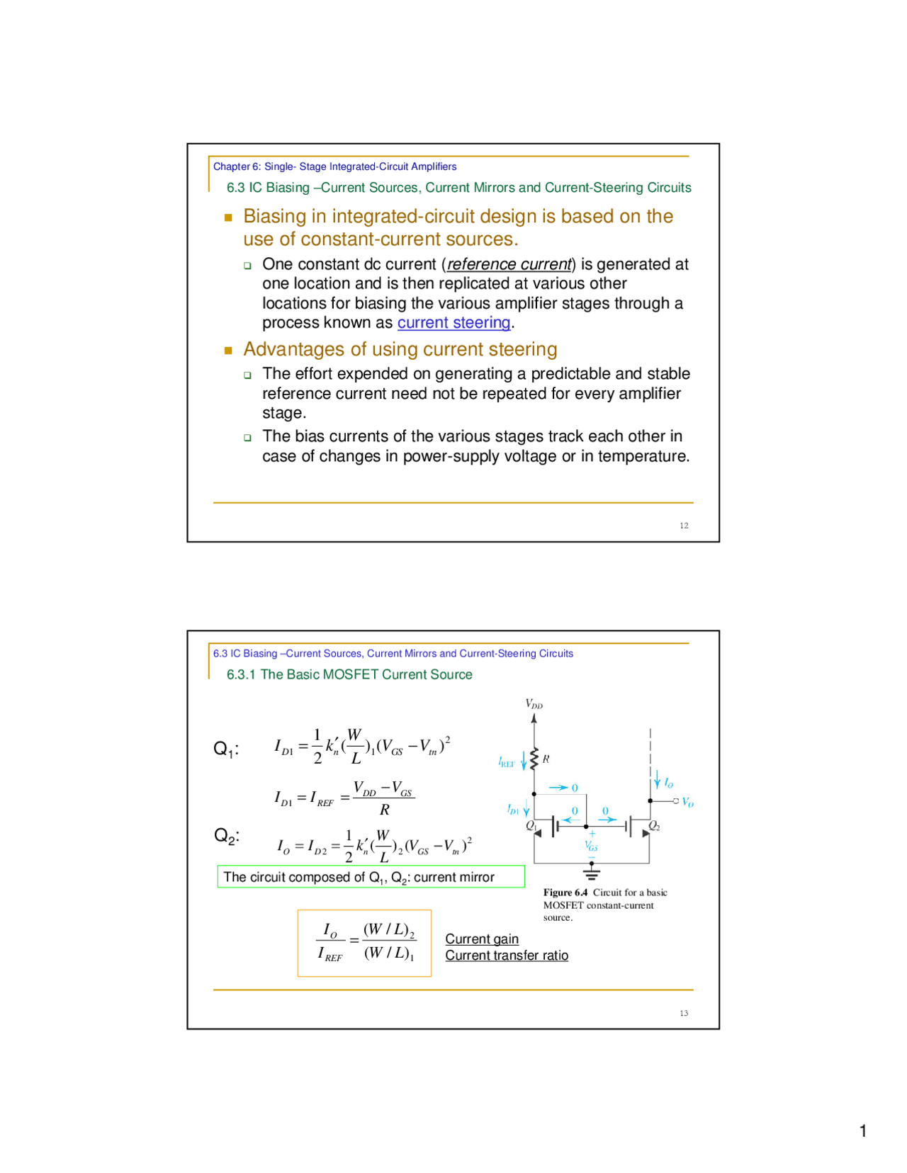 Single Stage Integrated Circuit Amplifiers Lecture Slides Egr 392