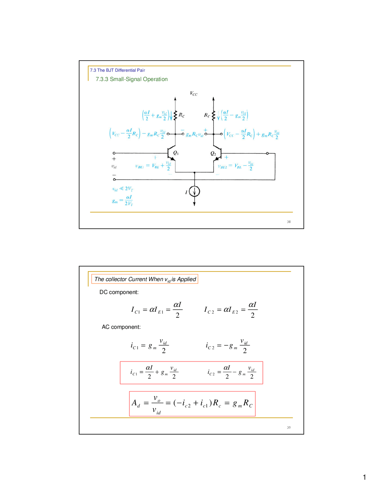 The BJT Differential Pair - Microelectronic Circuits II - Slides | EGR 392 - Docsity