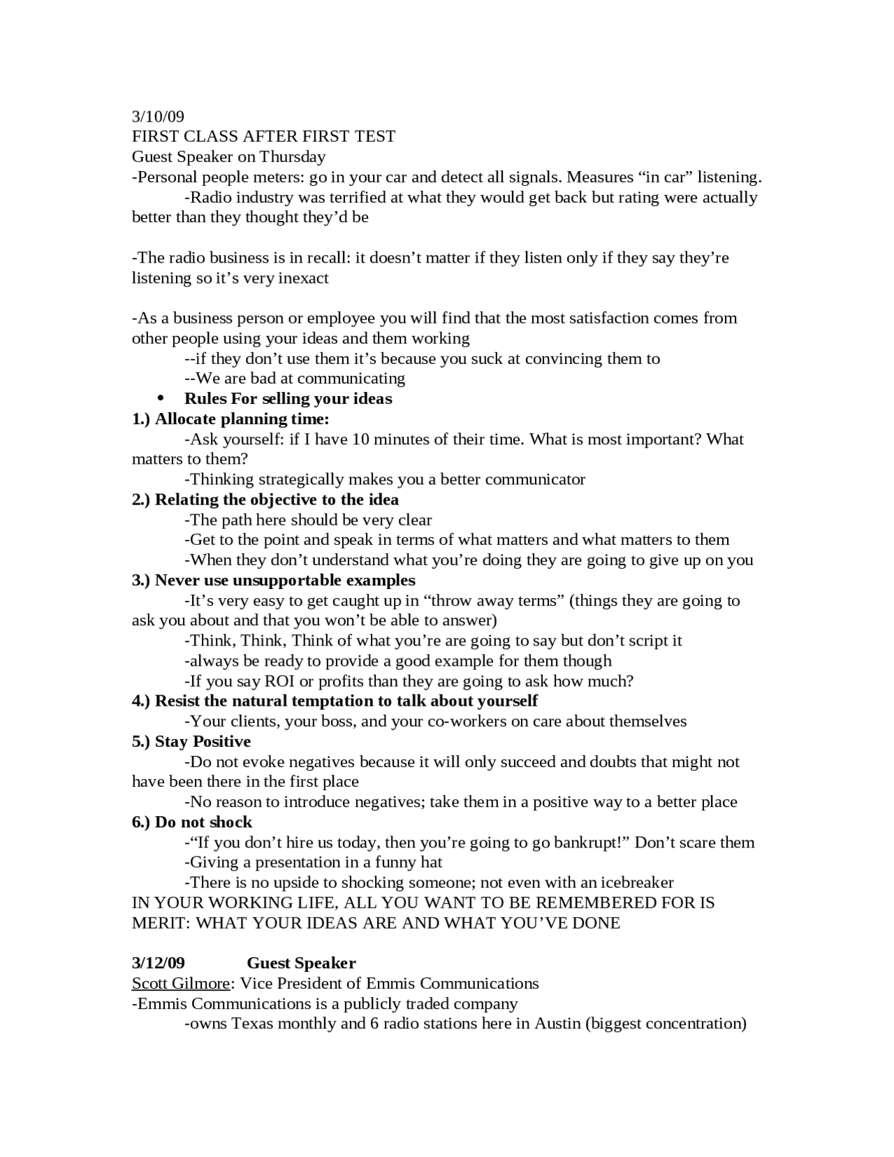 Rules for Selling Your Ideas - Study Guide | ADV 378 - Docsity