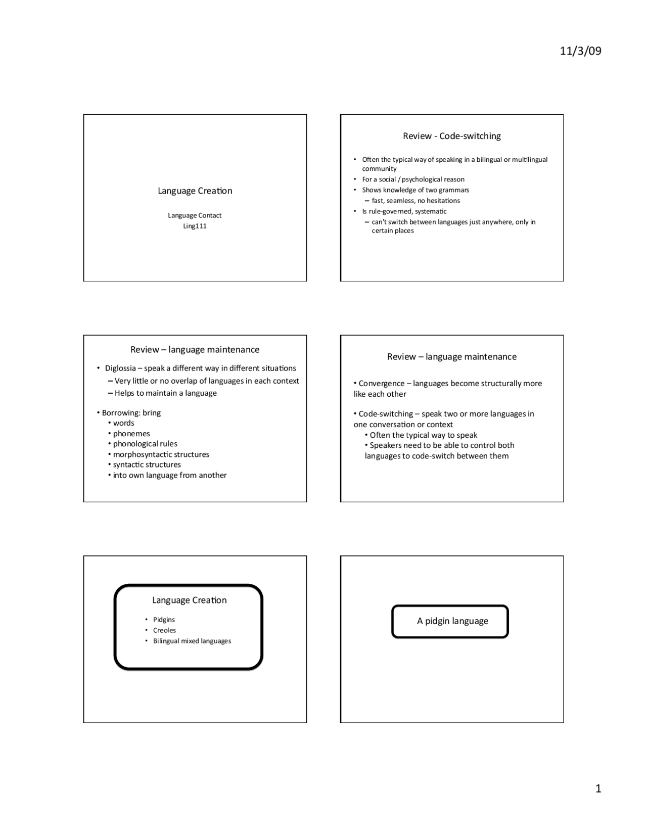 Lecture Slides For Language Contact Language Creation Ling 111 Docsity