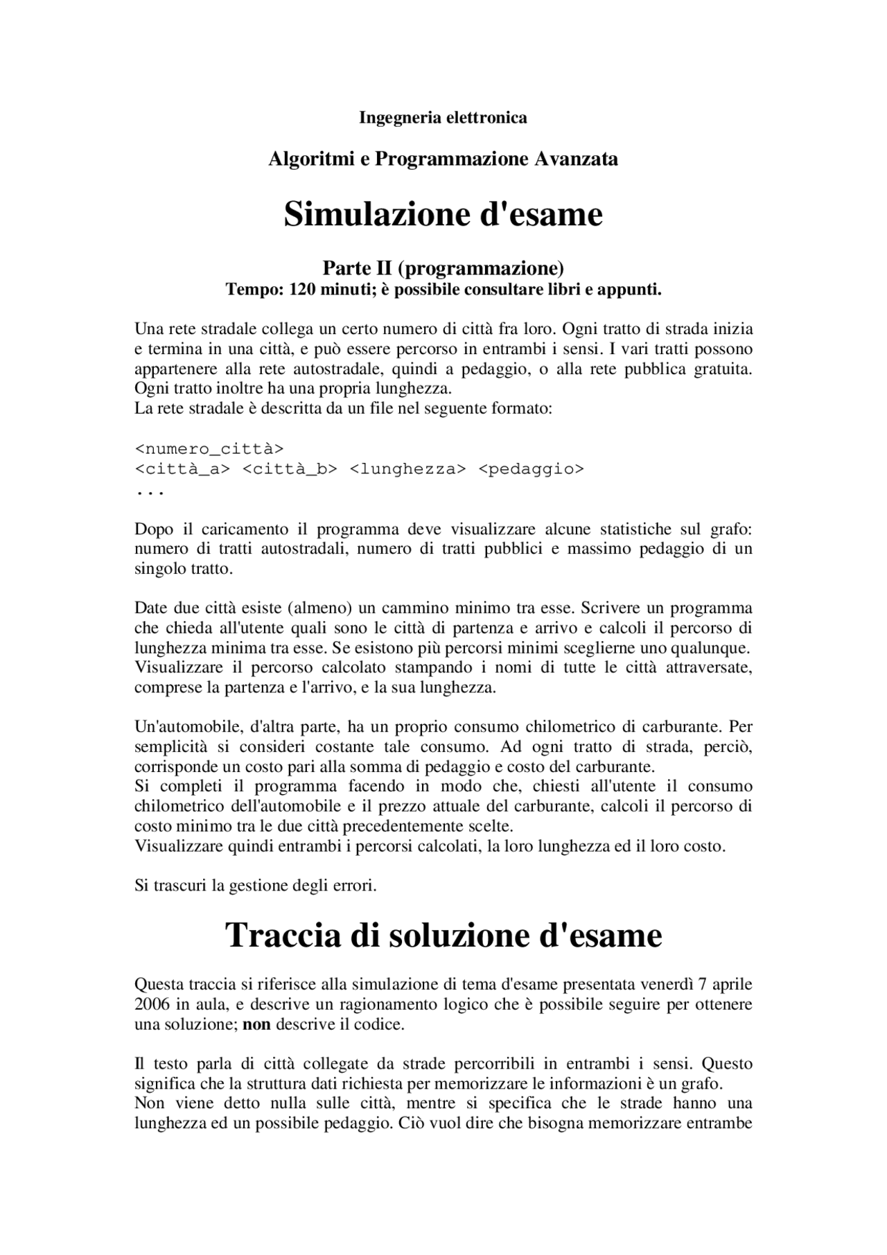 Algoritmi E Programmazione Avanzata Apa Esame E Soluzione 2 Docsity