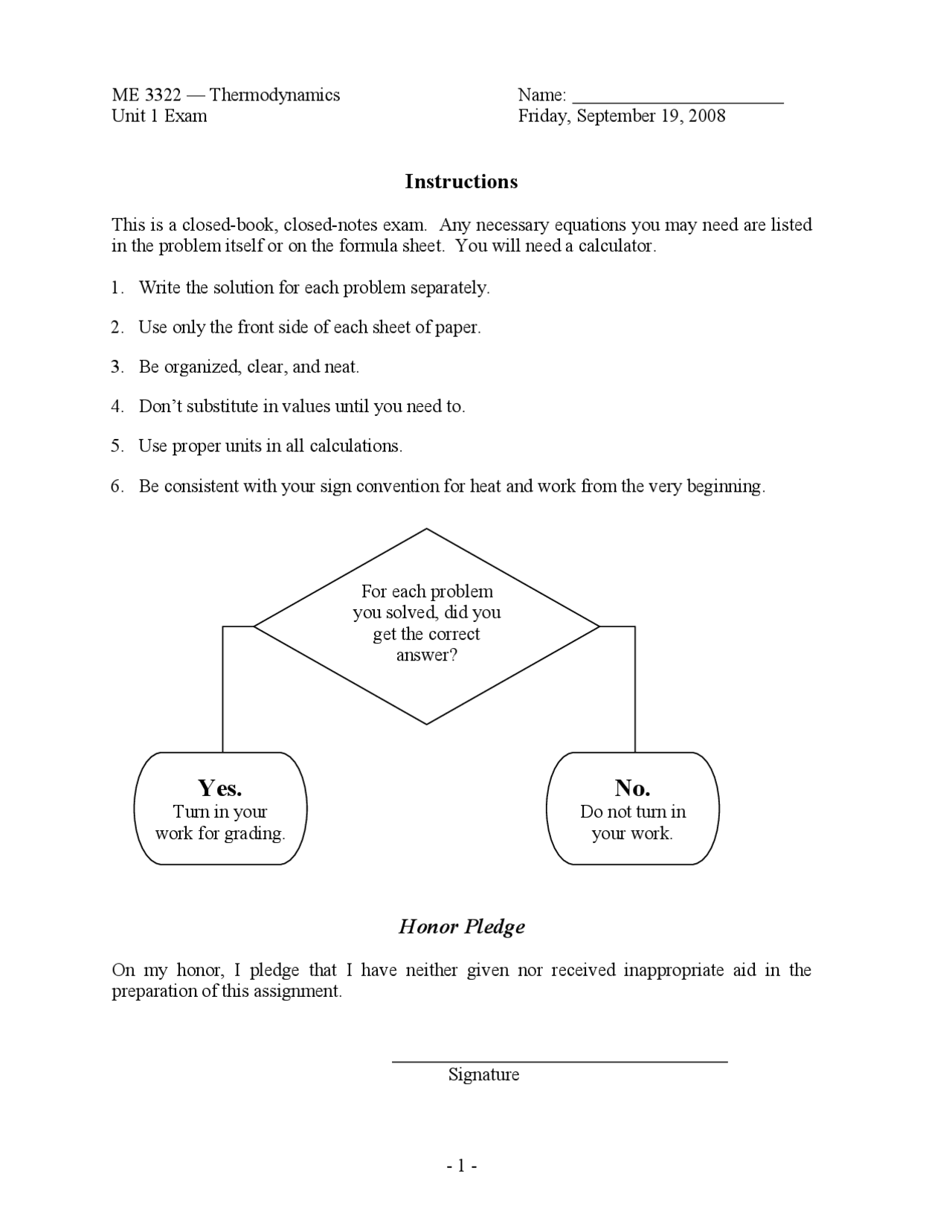 Exam 1 Questions With Answers Thermodynamics Me 3322 Exams