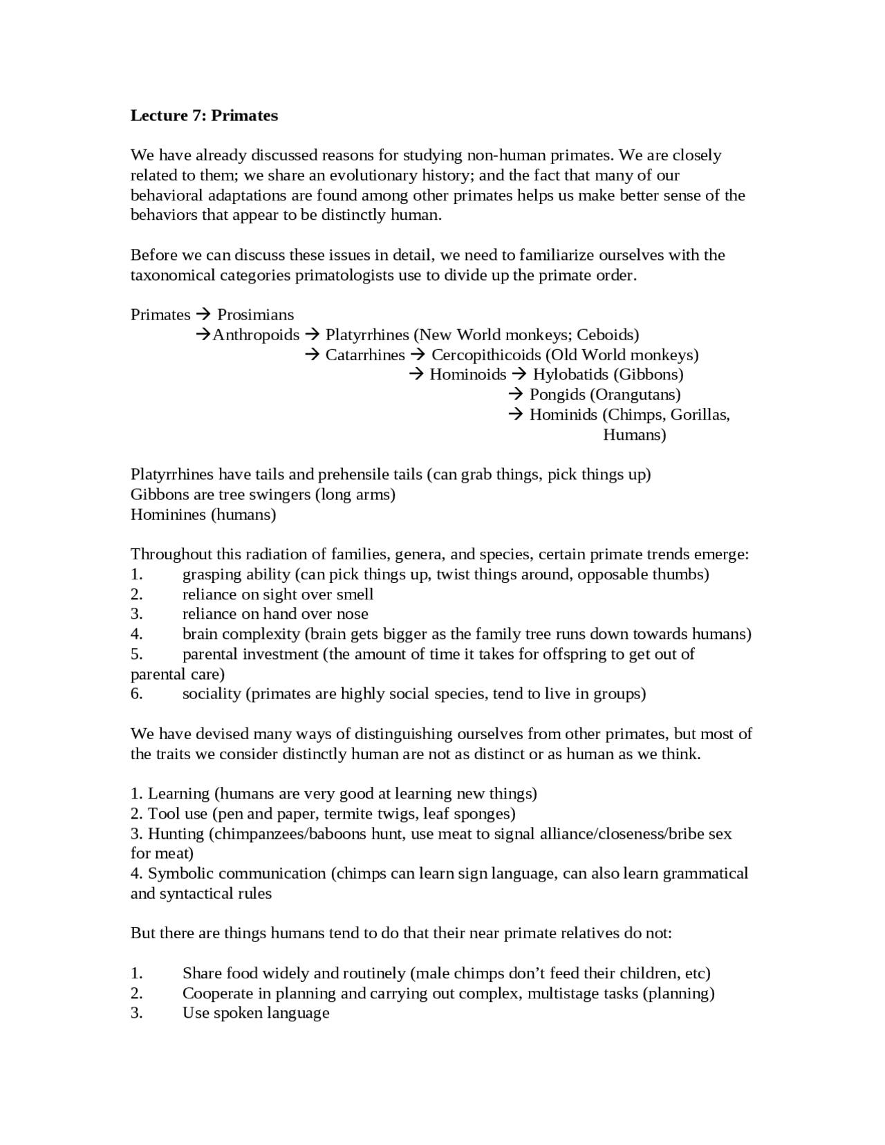 Primates - Lecture Notes | Introduction to Anthropology | ANTHRCUL 101 ...