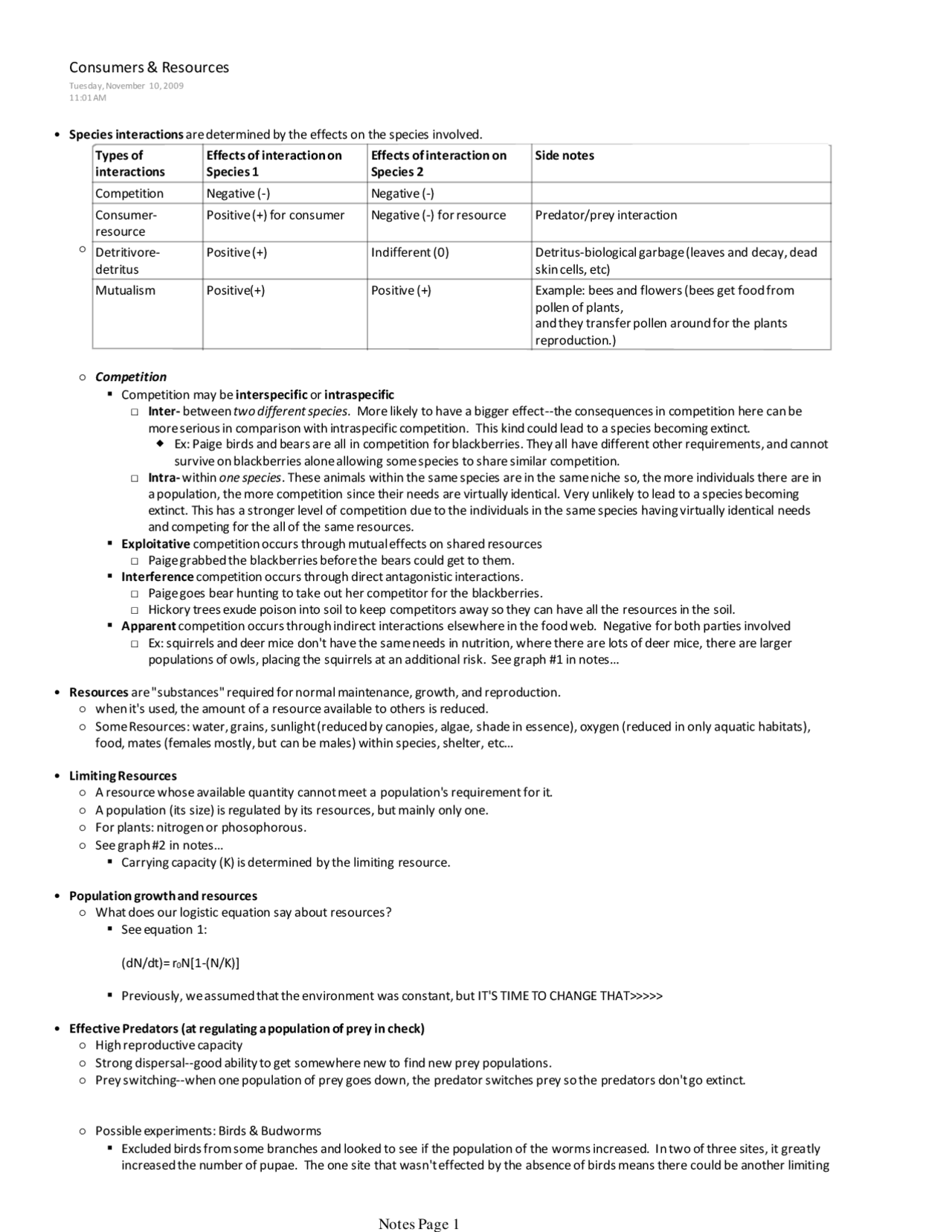 Notes On Consumers And Resources Ecology And Evolution Biol 301