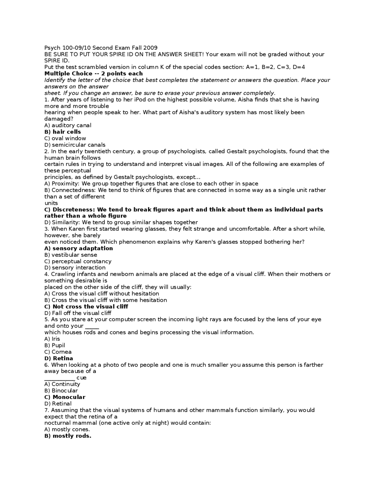 50 Solved Mcqs On Introductory Psychology Exam 2 Psych 100 Docsity