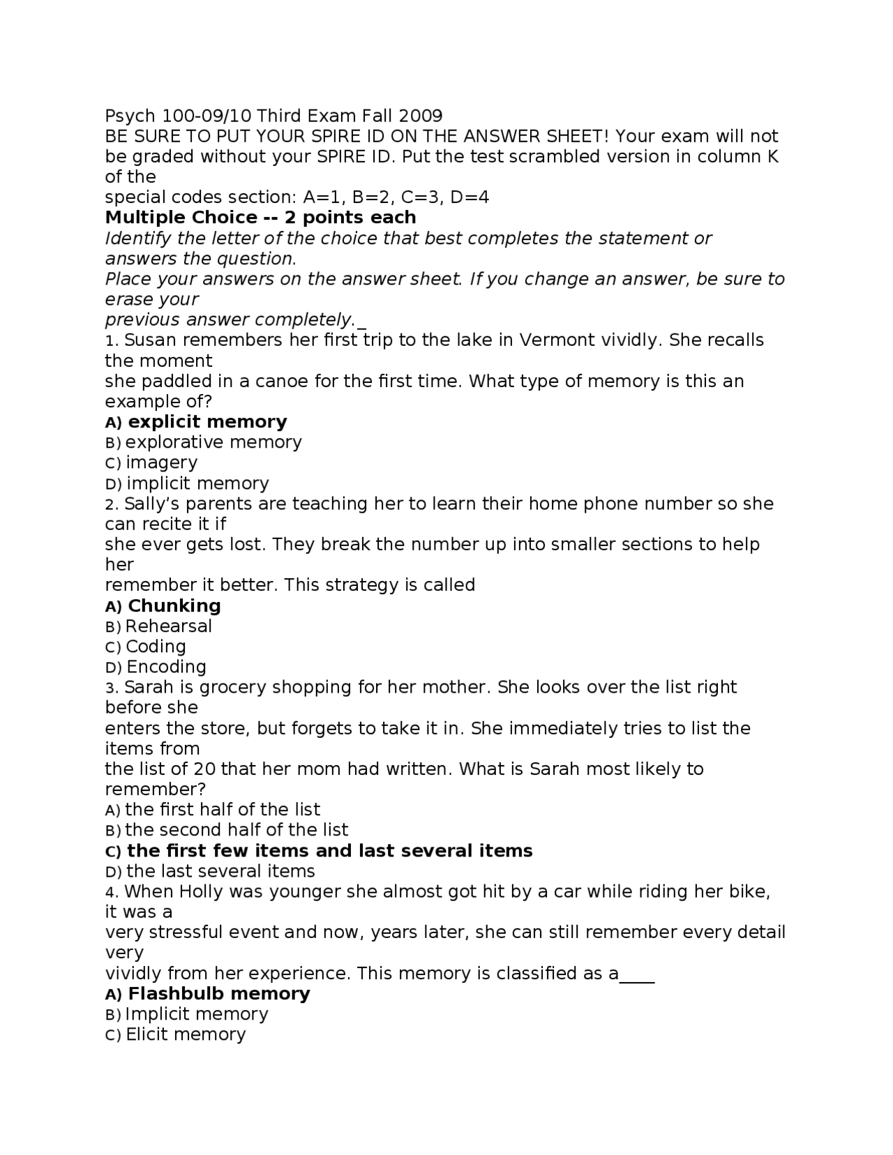 Introductory Psychology 50 Mcqs Solved Exam Psych 100 Docsity