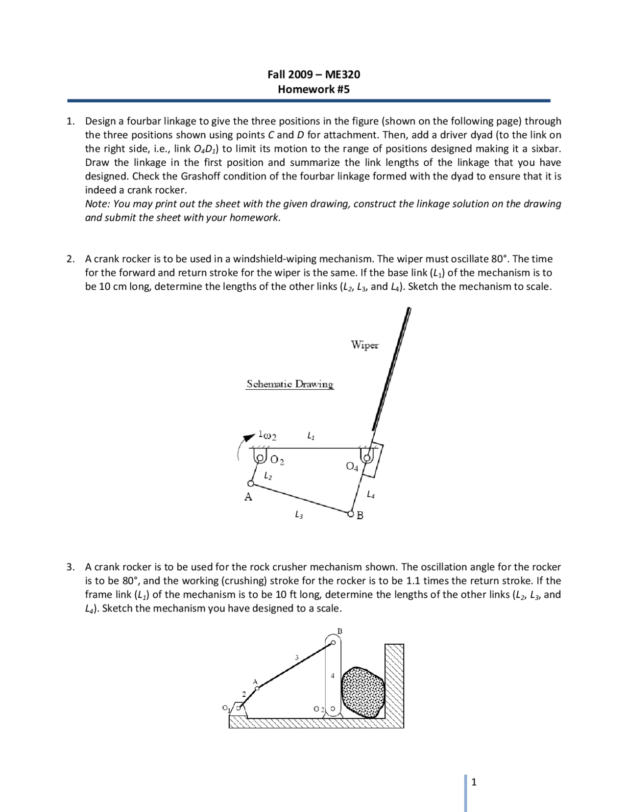 Homework 5 Problems - Mechanisms and Dynamics of Machinery | ME 320 | Assignments Mechanical ...