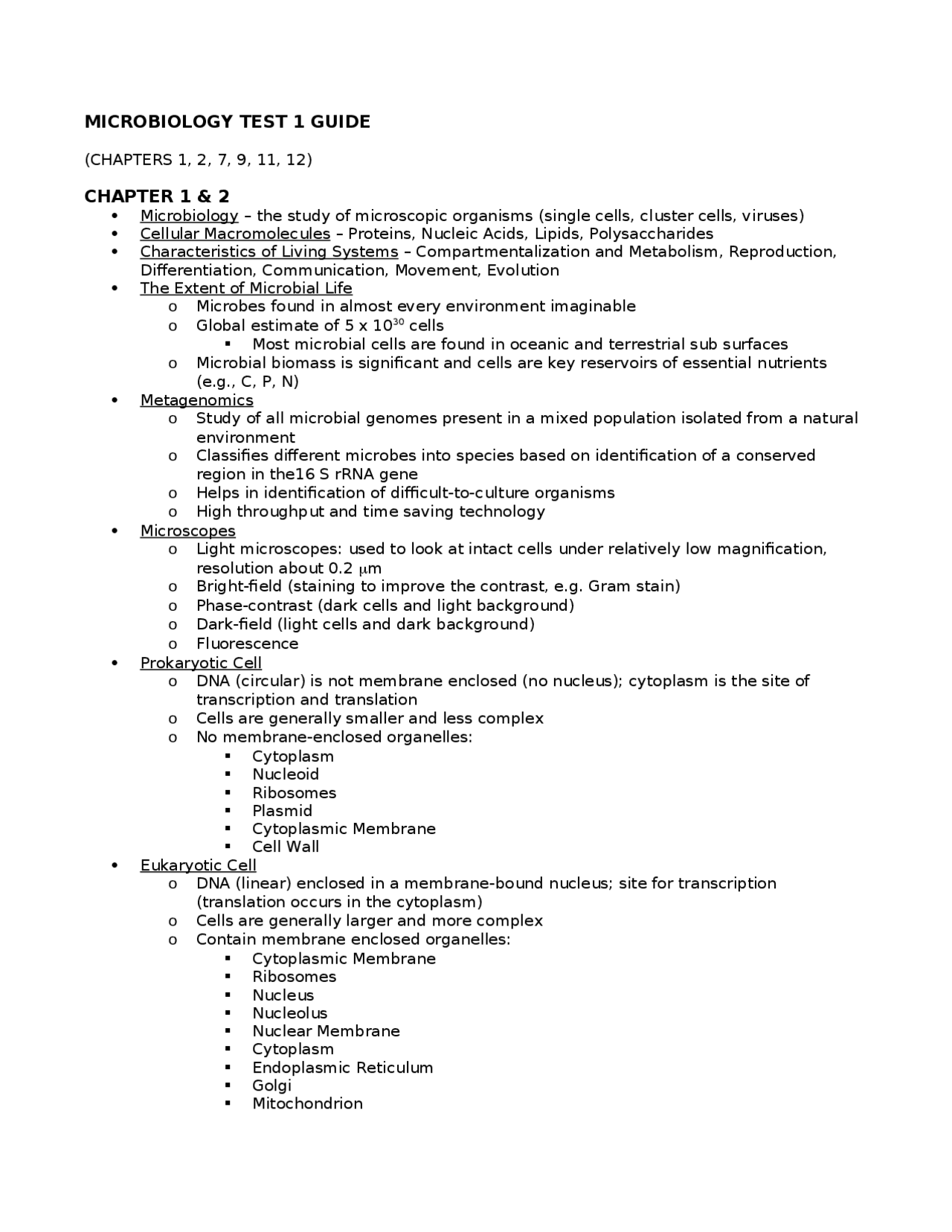 Introduction Of Microbiology Test 1 Biol 3380 Docsity