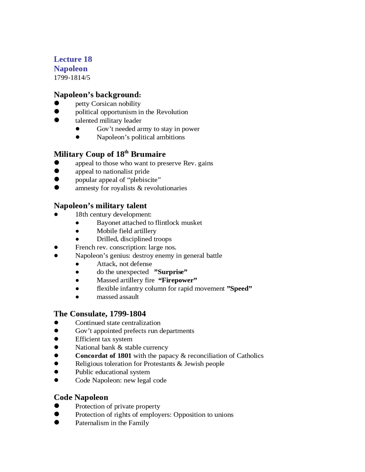Introduction of Napoleon Background - Outline | HIST 102 - Docsity
