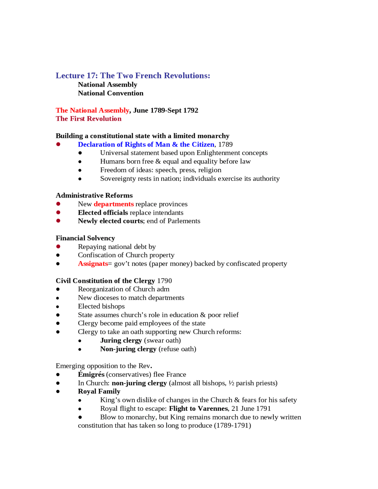 The Two French Revolutions Lecture Notes Hist 102 Docsity