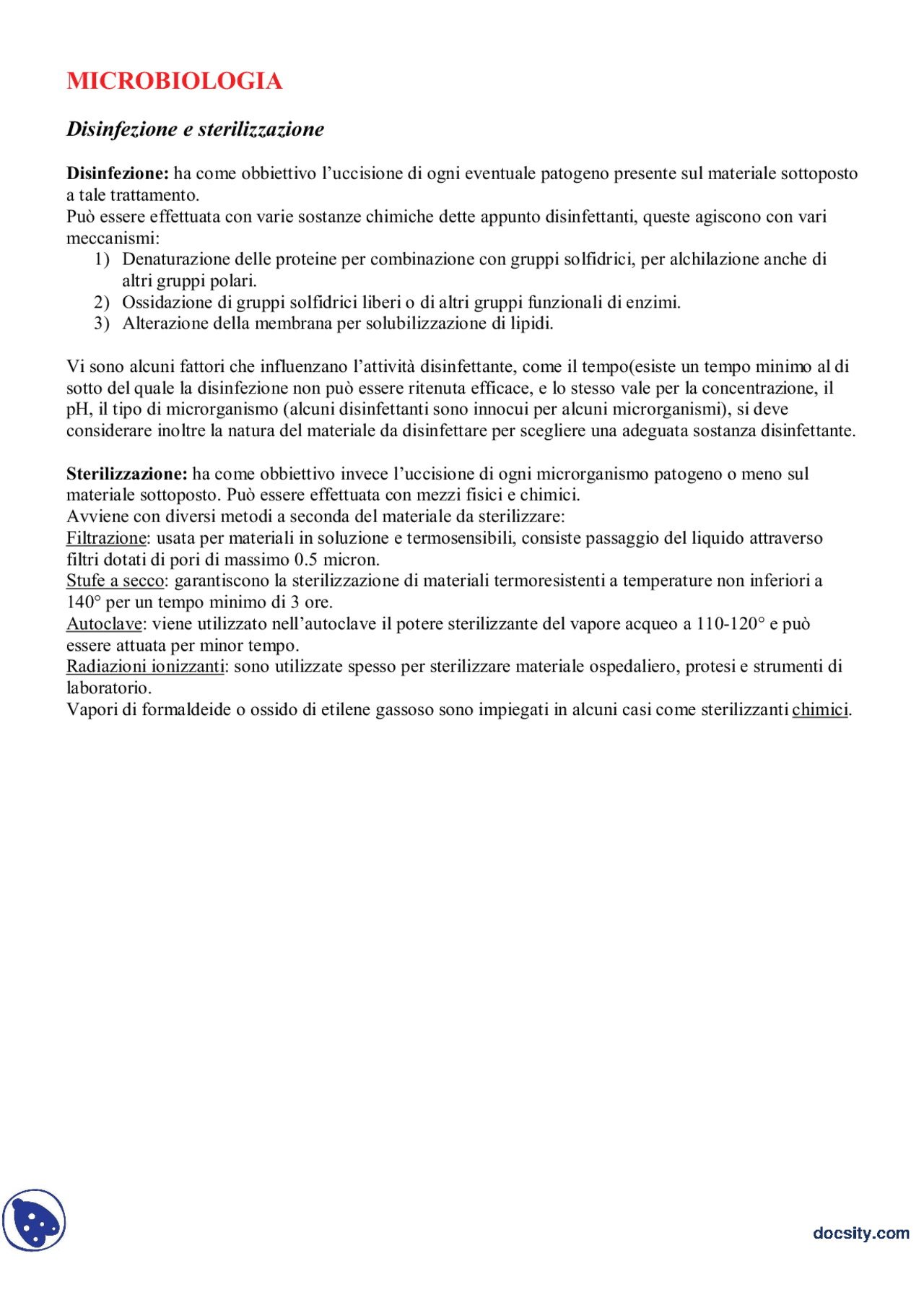 Microbiologia E Batteriologia Appunti Parte 1 Docsity