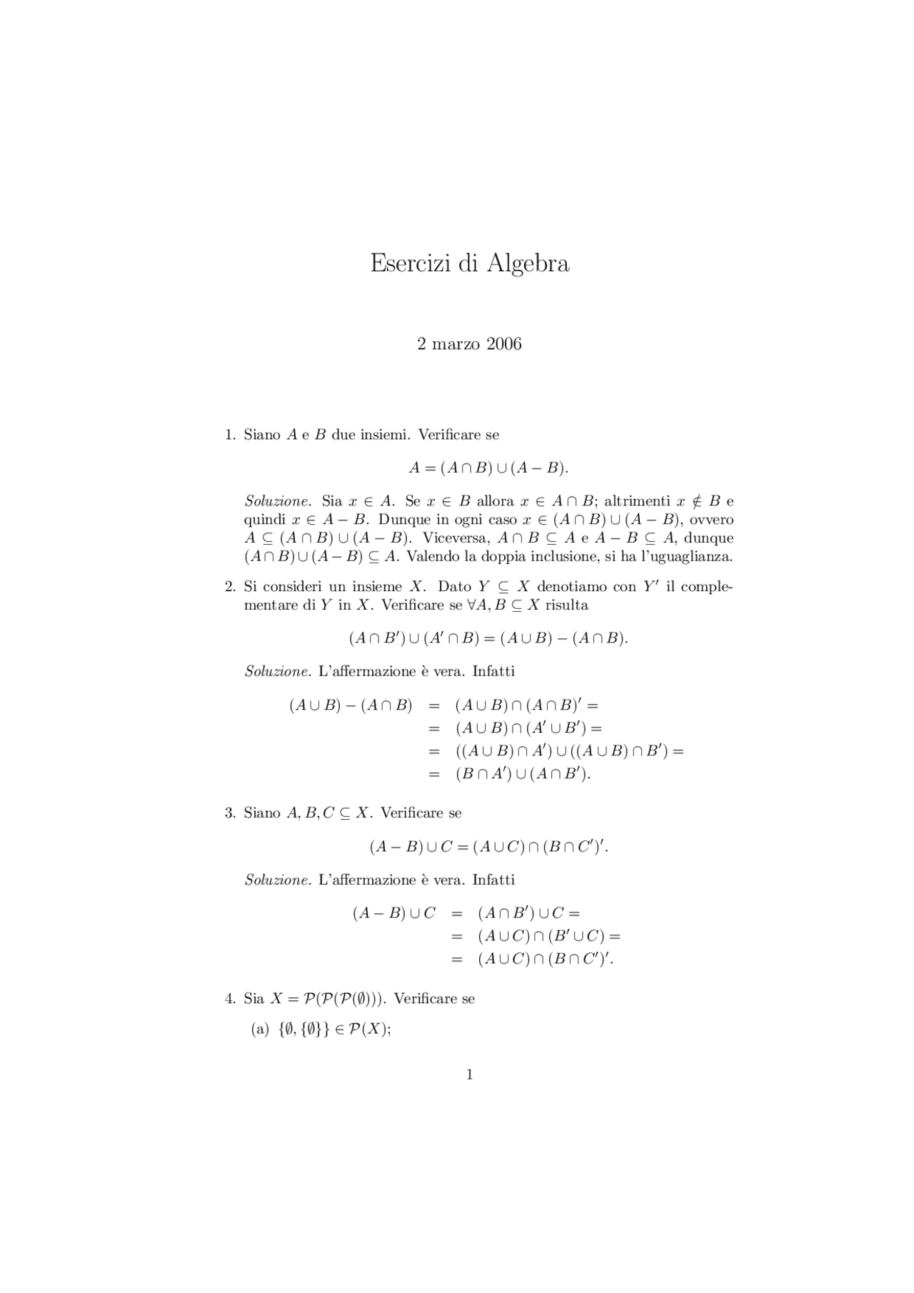 Esercizi Svolti Di Algebra 1 Parte 1 Docsity