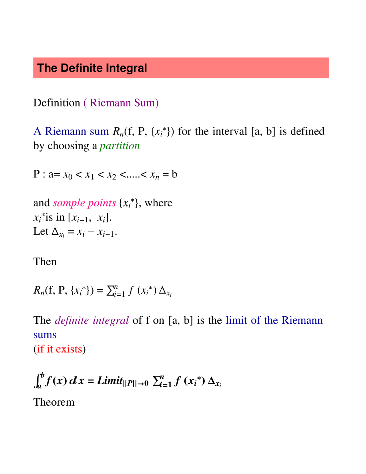 The Definite Integral Lecture Notes Math 1500 Docsity