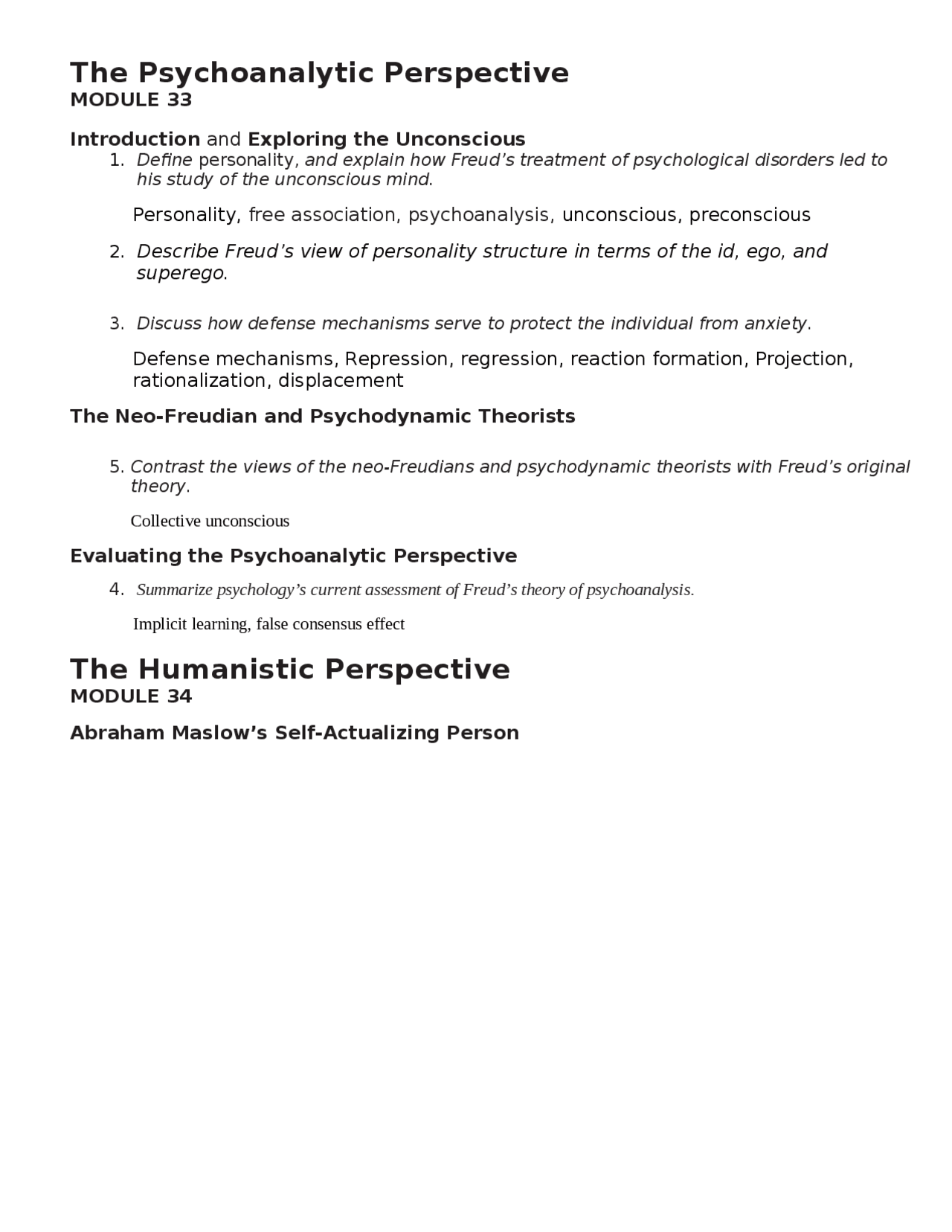 Elementary Psychology Modules to Study | PSYC 1101 - Docsity