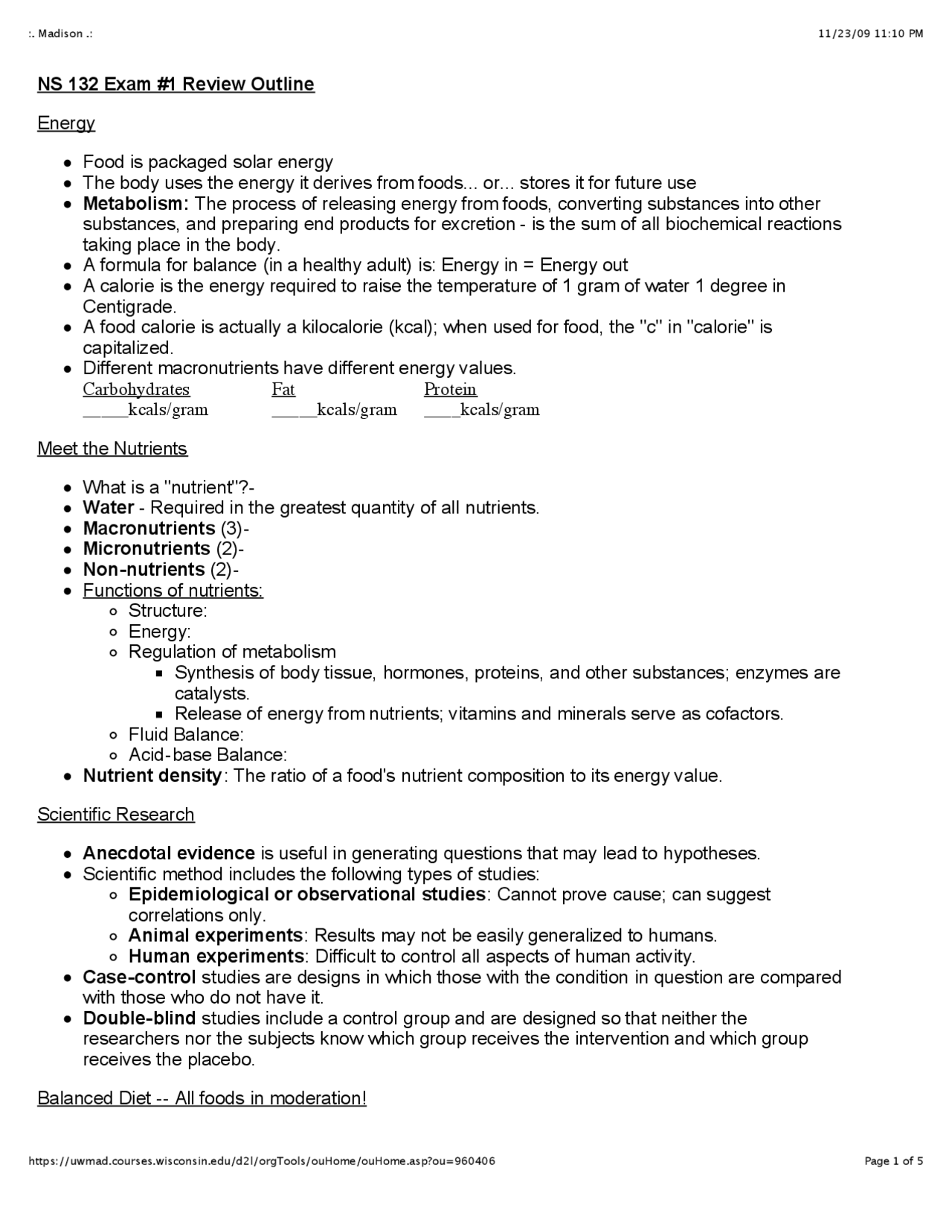 Exam I Review Outline Nutrition Today Nutr Sci 132 Docsity