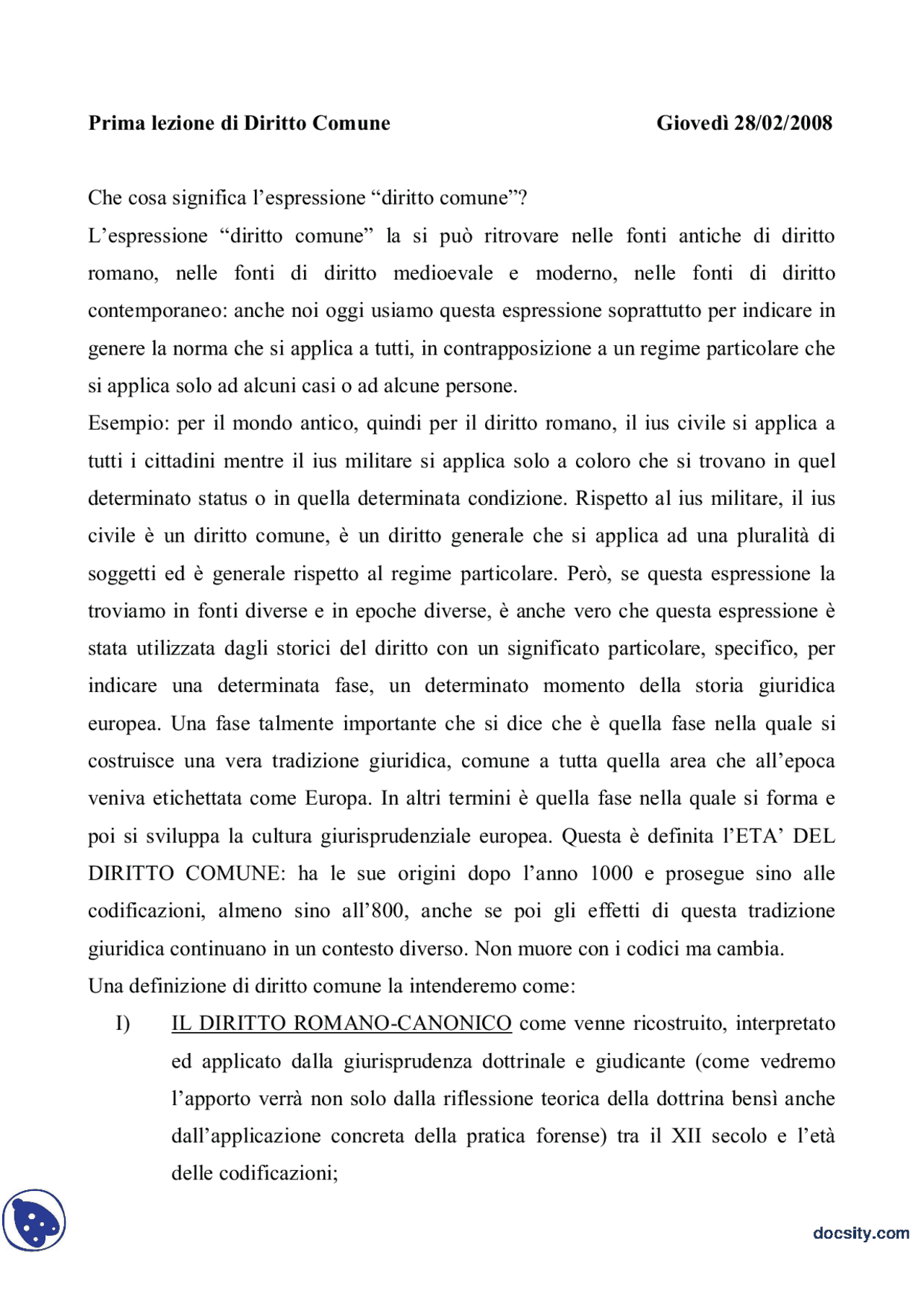 Appunti Di Diritto Comune Parte 1 Docsity