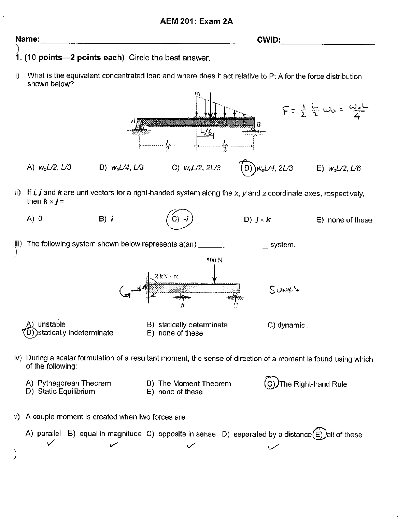 Introduction to Statistics - Exam 1 Solutions | AEM 201 - Docsity