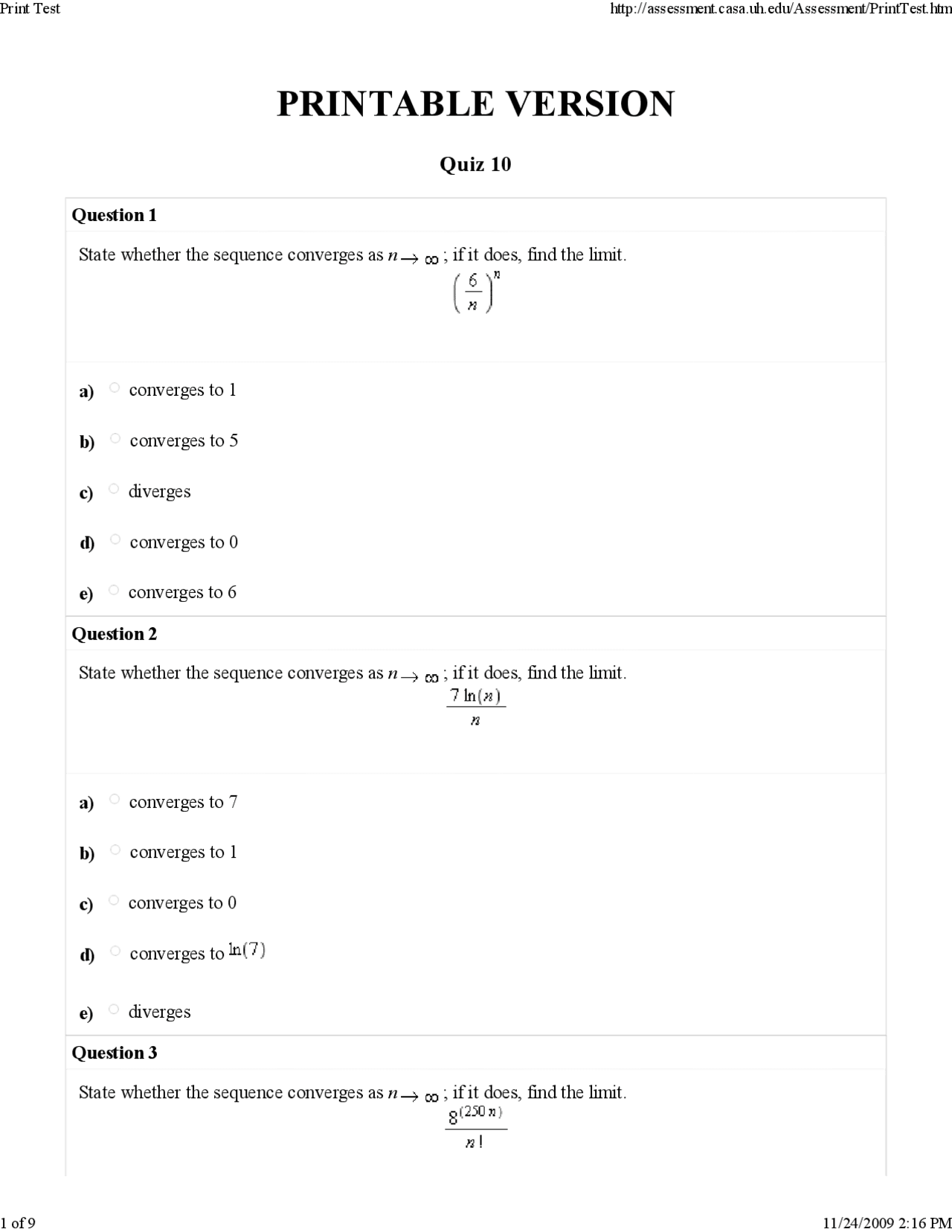 Quiz 10 - Multiple Choice Questions - Calculus II | MATH 1432 | Quizzes ...