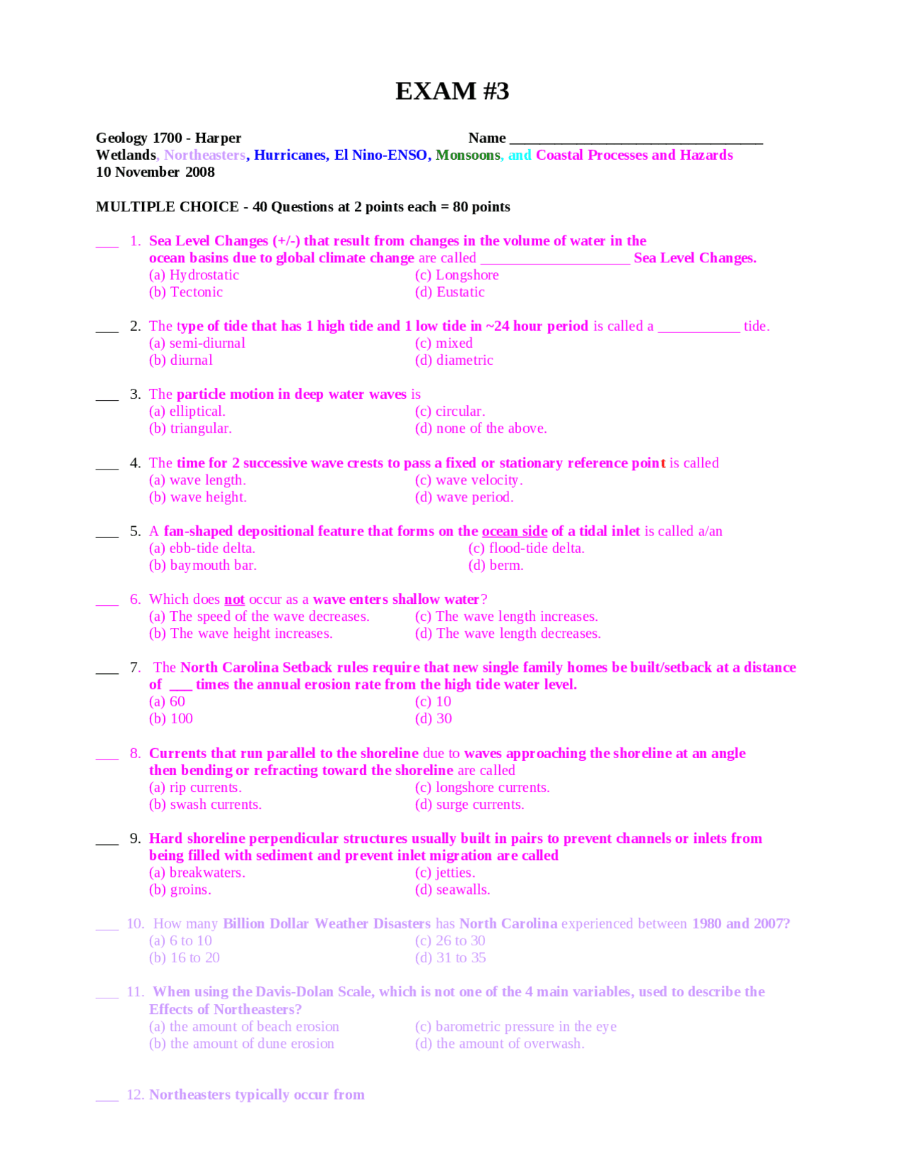 45 Multiple Choice Questions On Environmental Geology Geol 1700