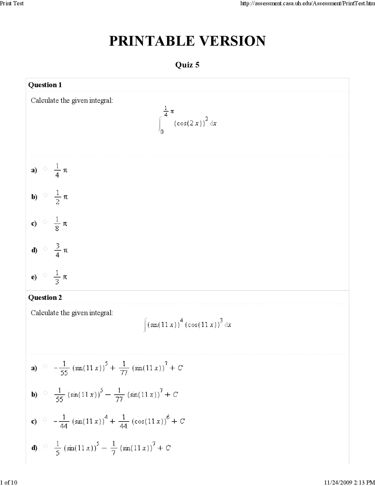 Unsolved Quiz 5 Calculus Ii Math 1432 Docsity