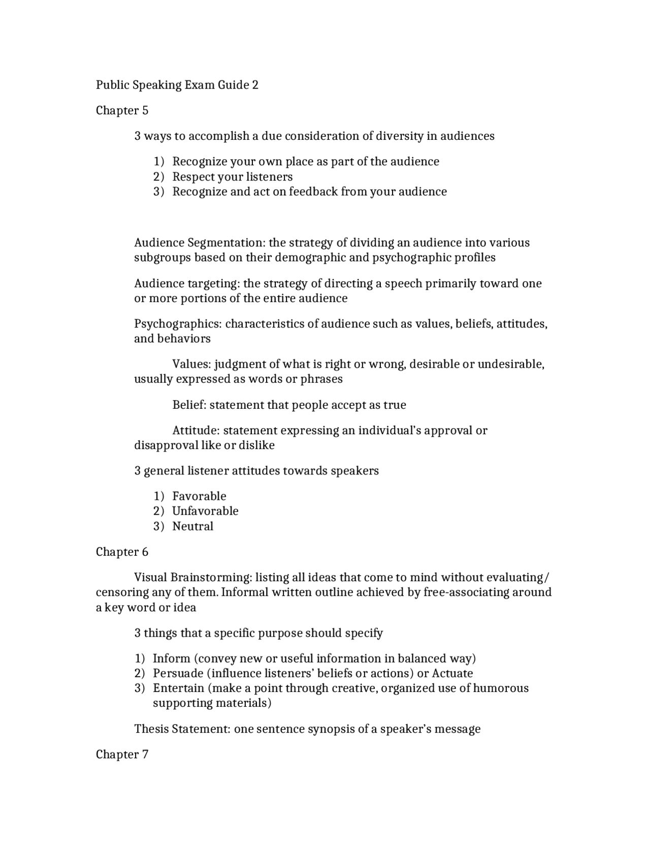 Public Speaking Exam Guide 2 Chapters Outlines Spch 201 Docsity